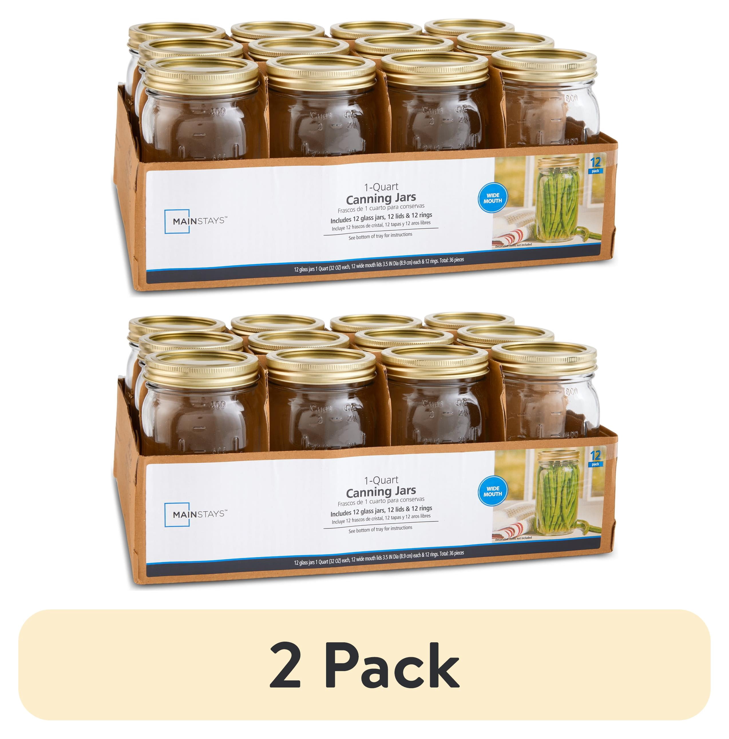 (2 pack) Mainstays Large 32 oz Wide Mouth Mason Jars 12pk, Quart ...