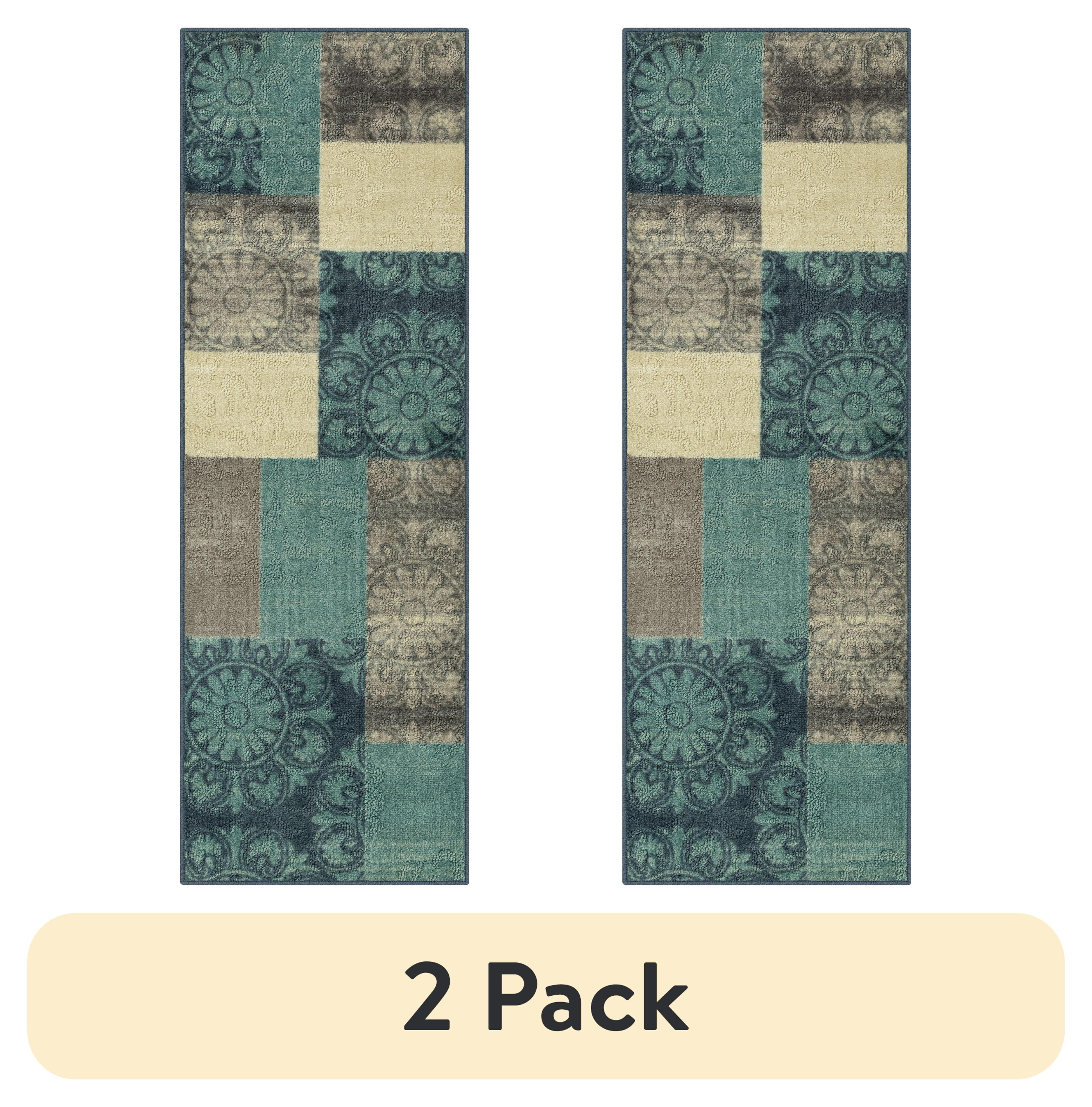 Mainstays Medallion Block Teal Hallway Runner Rug 1'8 x 5' Polyester ...