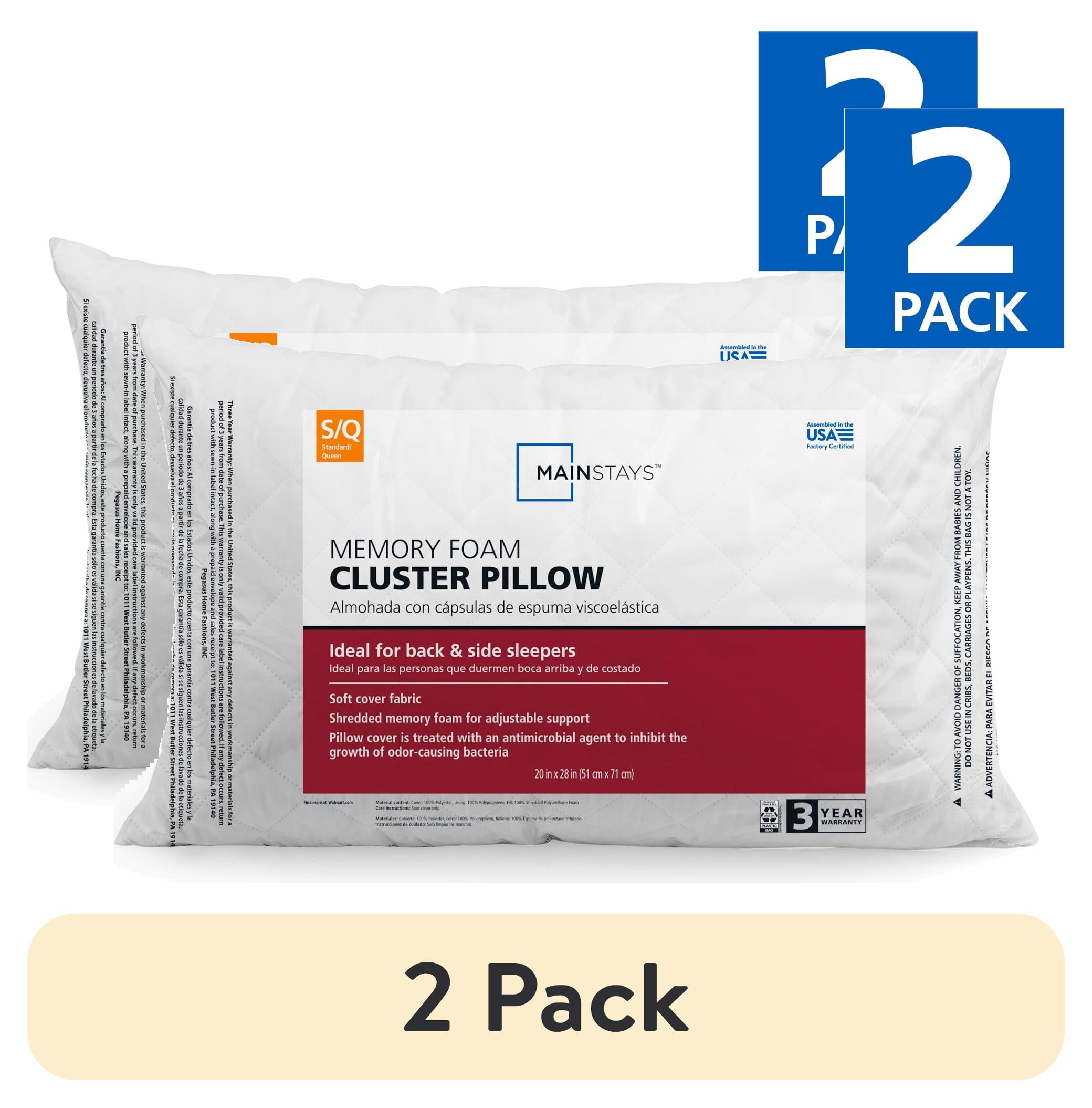 (2 pack) Mainstays™ Memory Foam Cluster Bed Pillow, Standard Queen, 2 ...