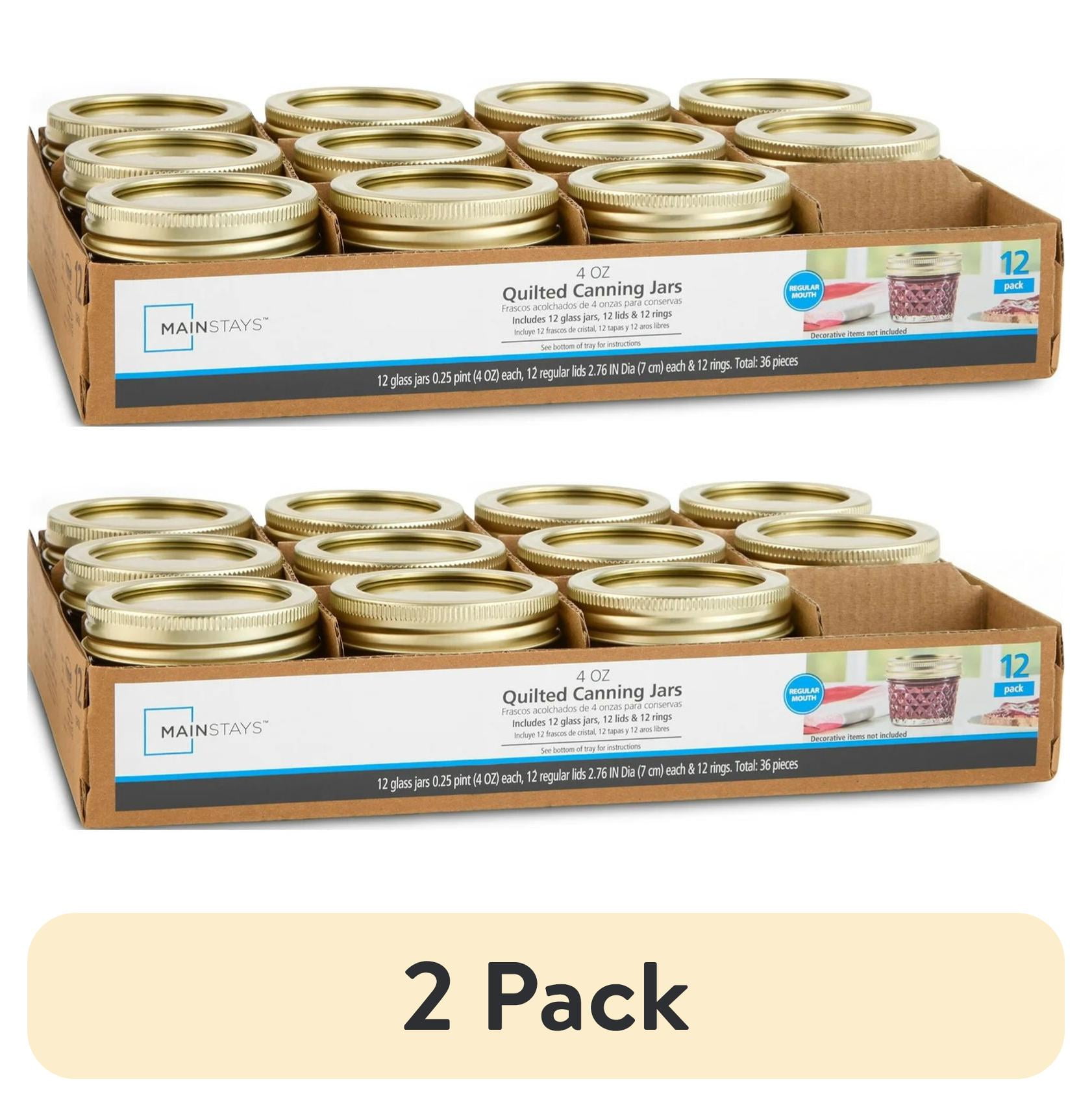 (2 pack) Mainstays 4 oz Mason Jars, Regular Mouth Quilted Canning Jars ...