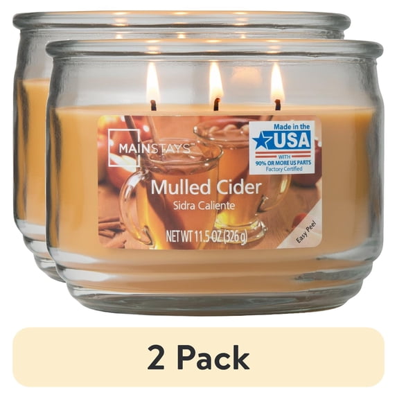 Mainstays Mulled Cider Scented 3-Wick Glass Jar Candle 11.5 oz Spice ...