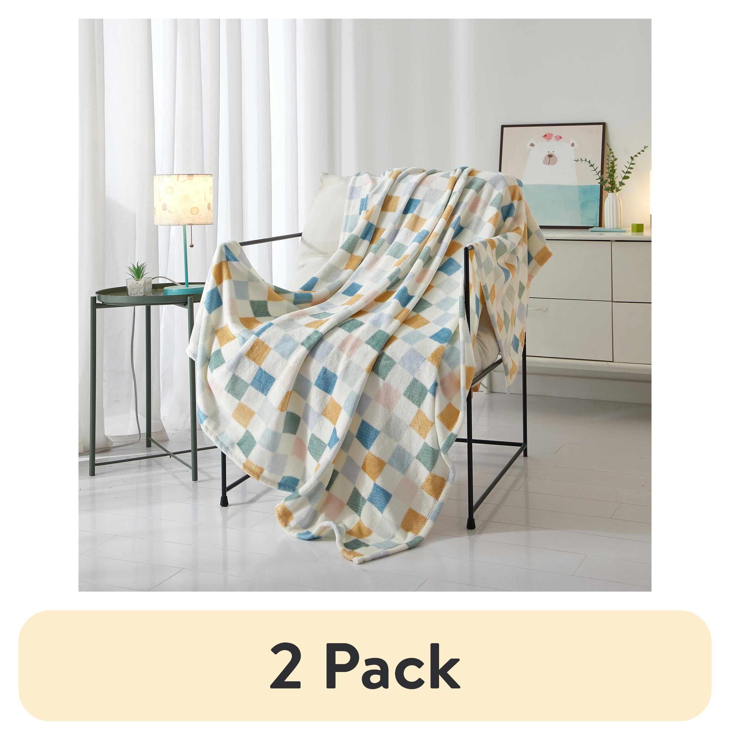 (2 pack) Mainstays Cozy Plush Throw Blanke, Multi Color Checkered 50" x ...