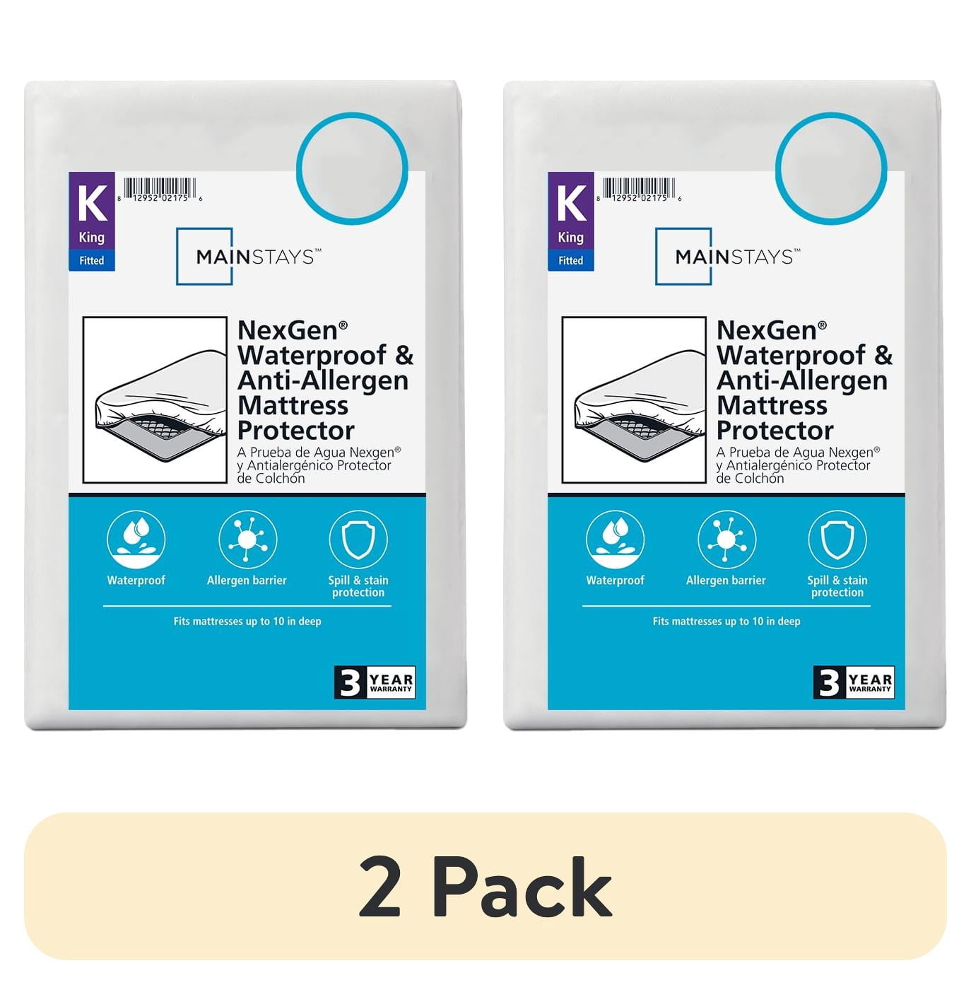 (2 pack) Mainstays NexGen Waterproof Fitted Mattress Protector, King ...