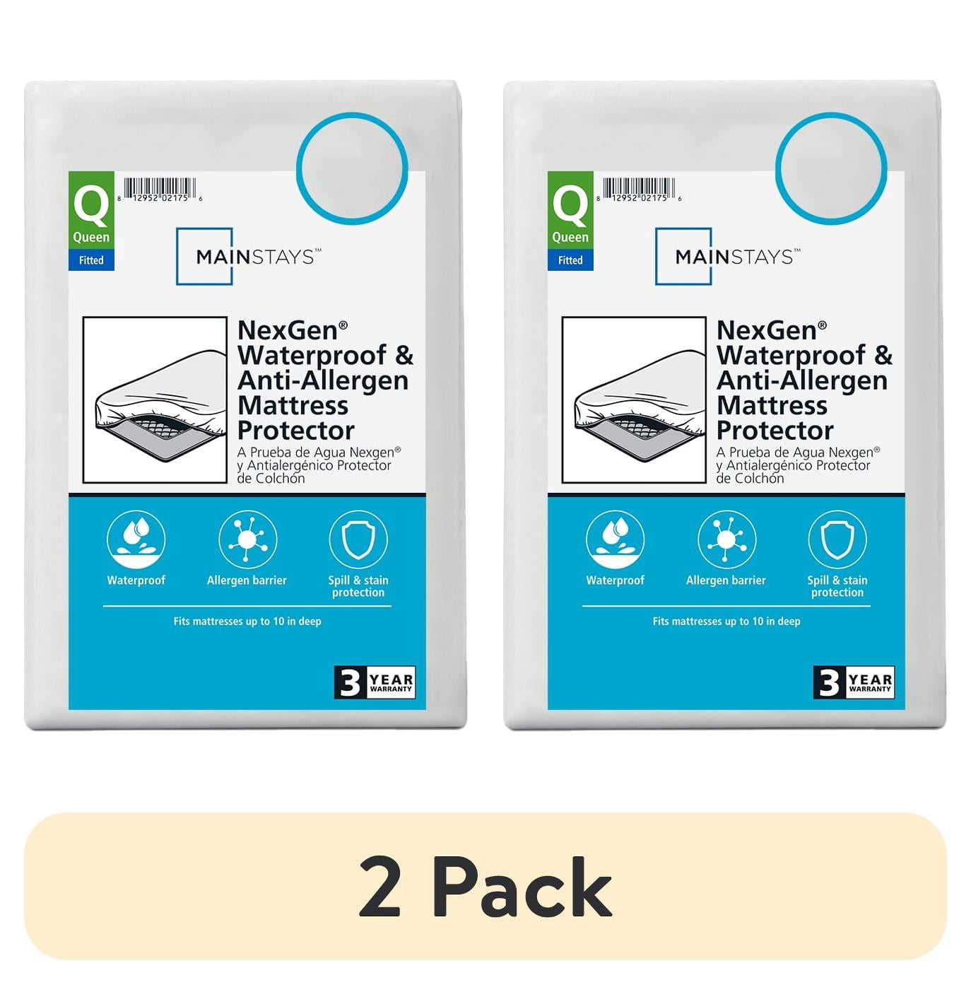 (2 pack) Mainstays NexGen Waterproof Fitted Mattress Protector, Queen ...