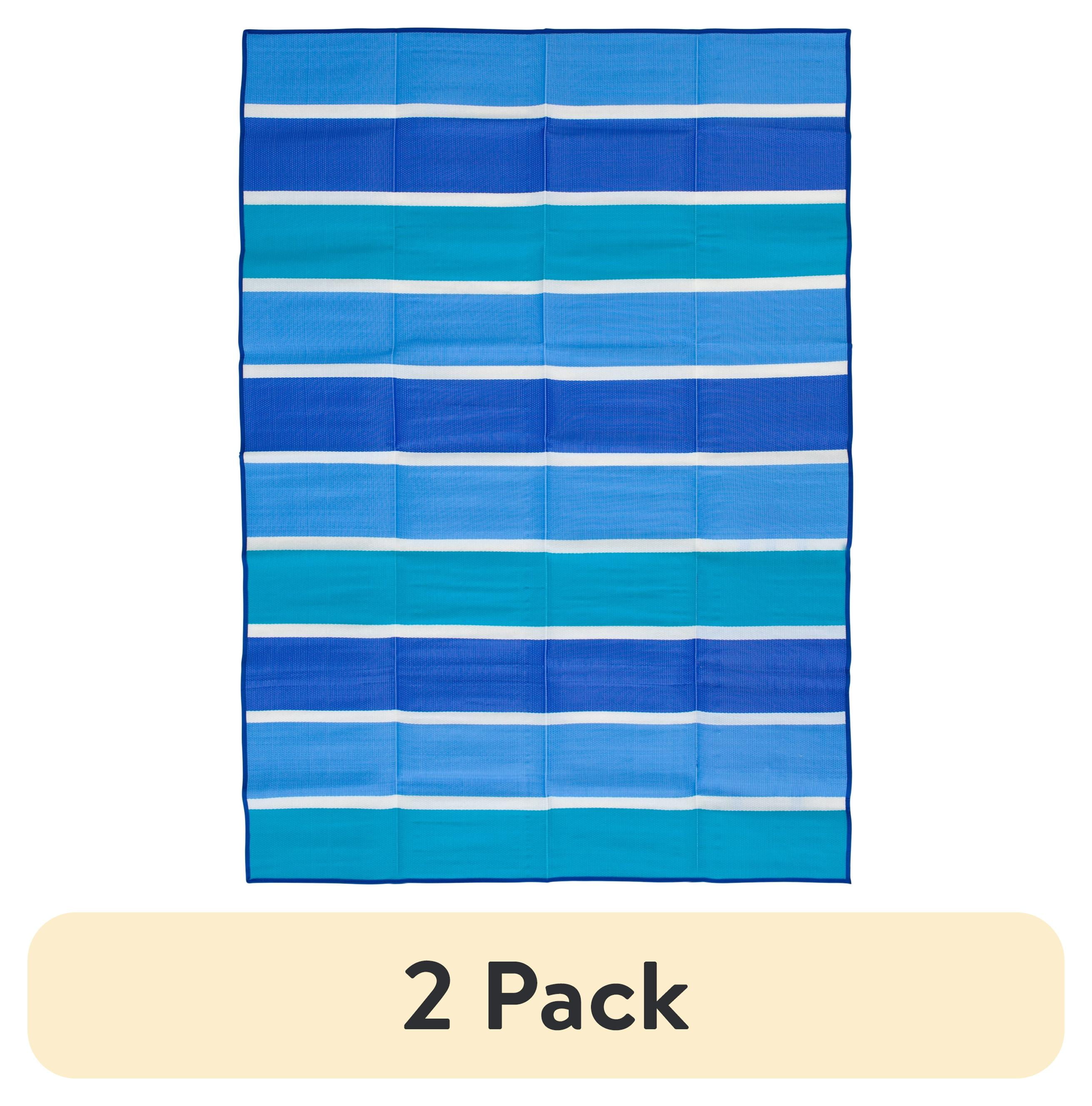 (2 pack) Mainstays Olefin 5'x7' Blue Stripe Outdoor Family Beach Mat ...