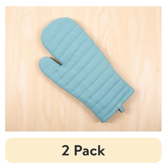 (2 pack) Mainstays Oven Mitt, Teal, 7” x 12.5”, 100% Cotton Shell 100% ...