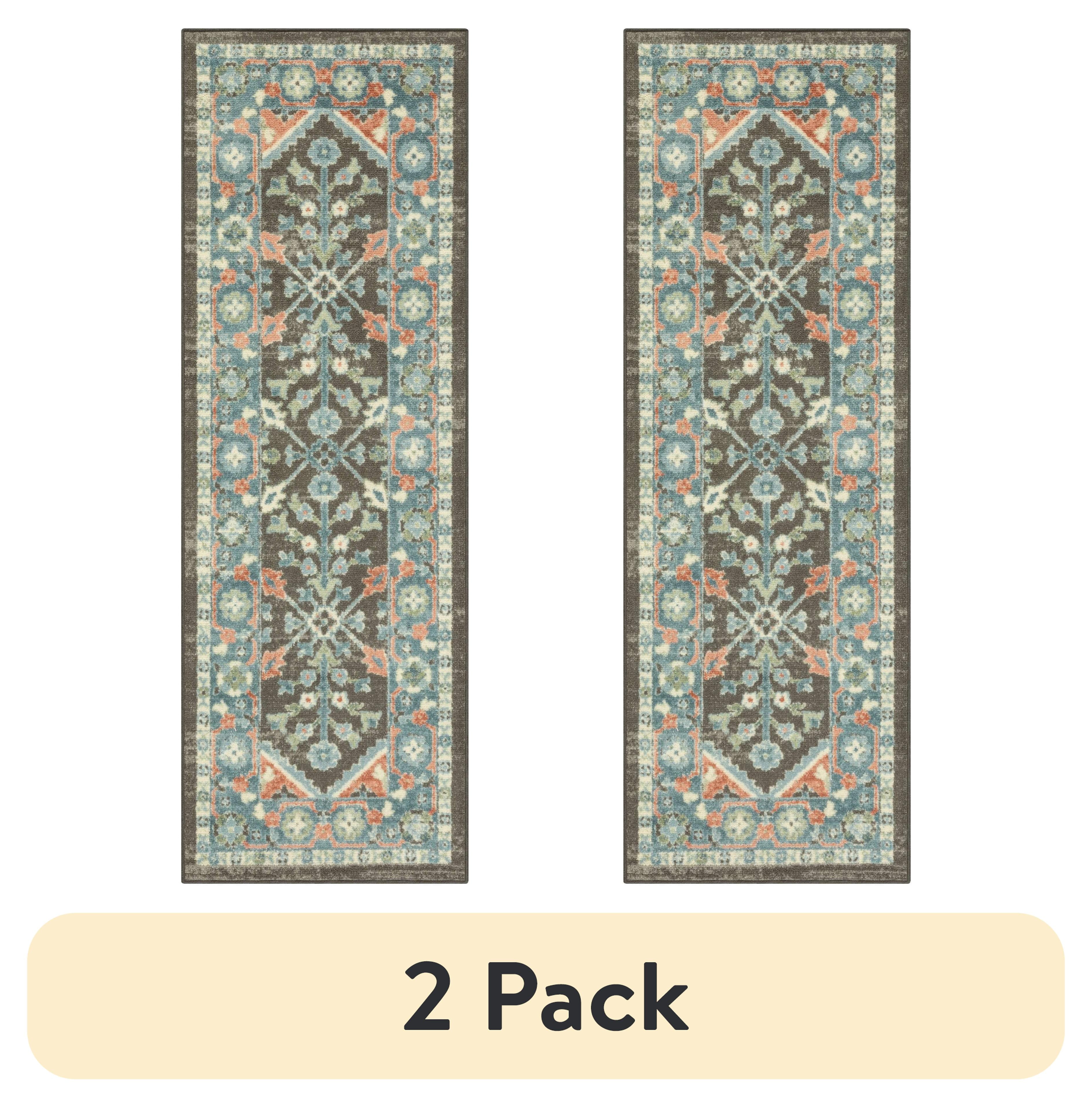(2 pack) Mainstays Persian Border Medallion Loop Print Gray Aqua Indoor ...