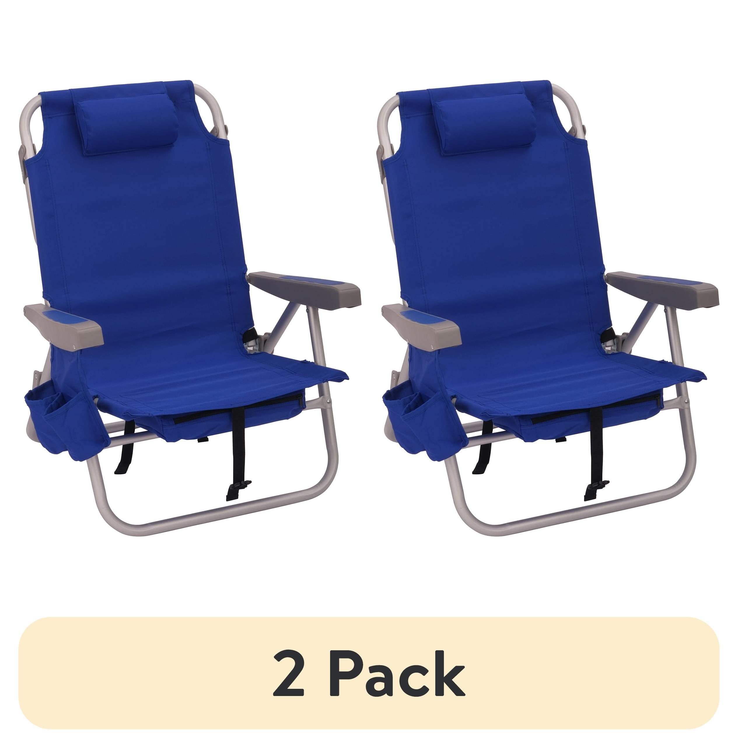 (2 pack) Mainstays Reclining & Lay Flat Backpack Beach Chair, Blue ...