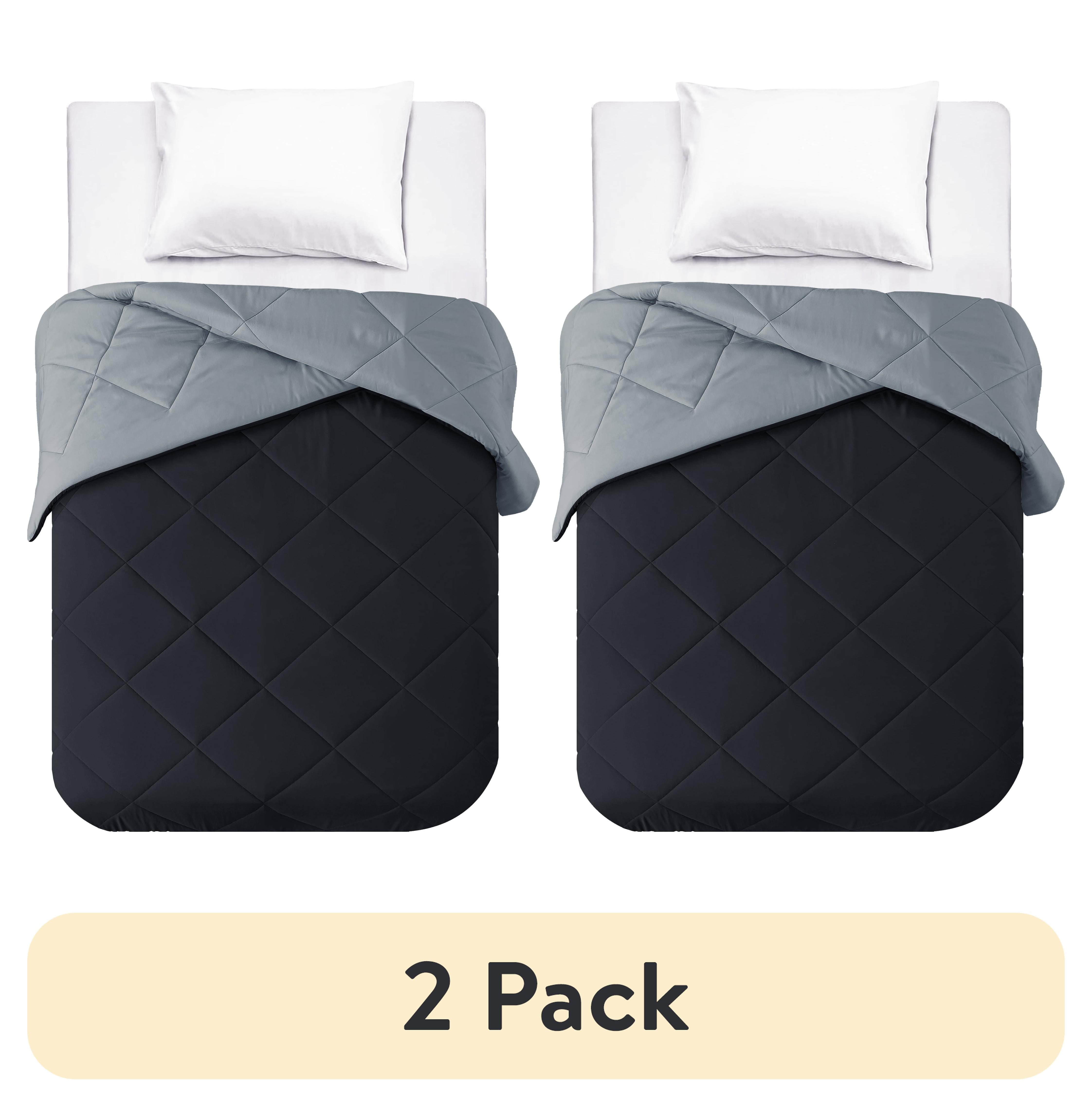(2 pack) Mainstays Reversible Microfiber Comforter, Black, TXL, Adult ...