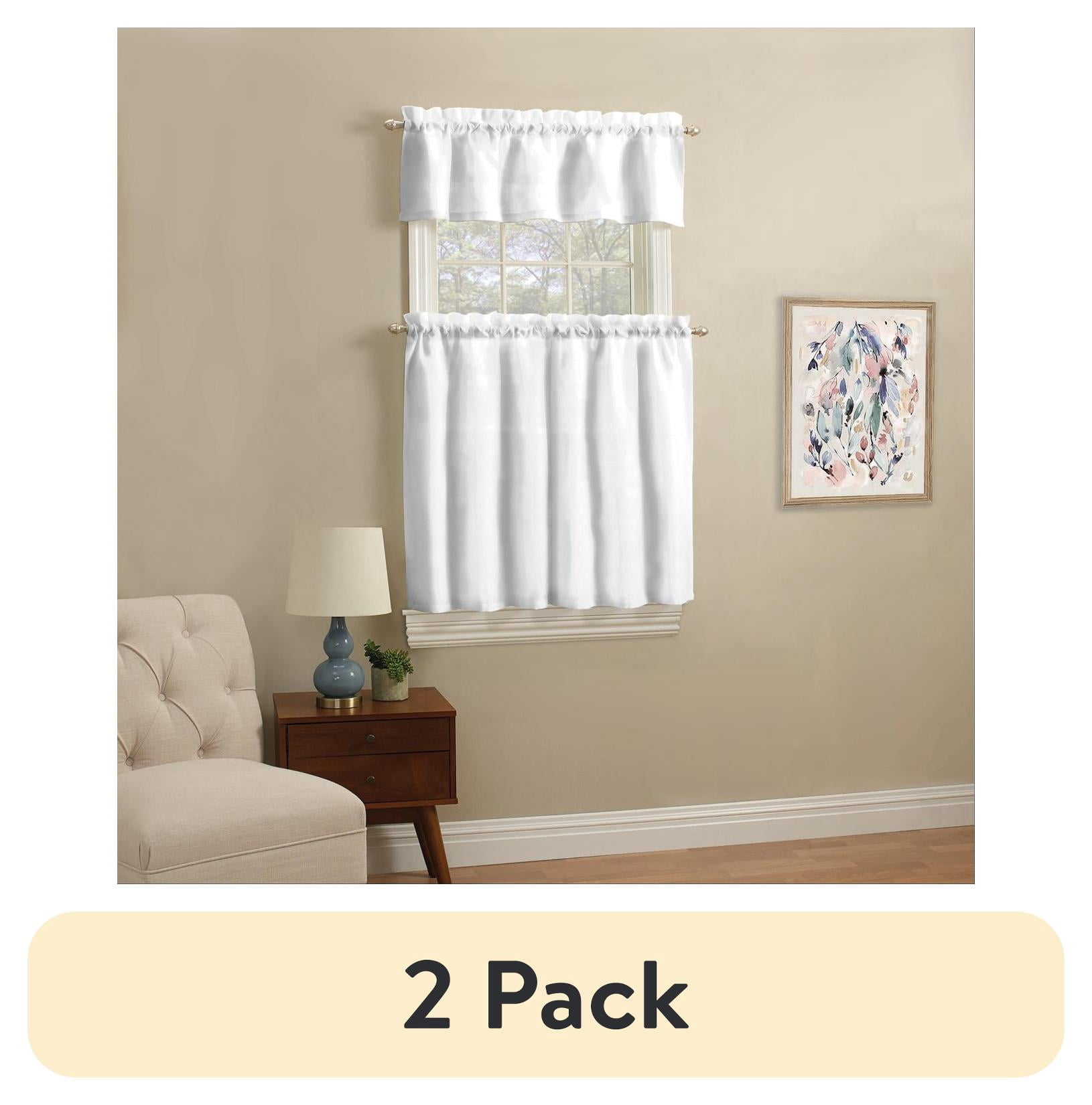 Mainstays 3-Piece Rod Pocket Tier and Valance Set, White, 56x36, Small ...