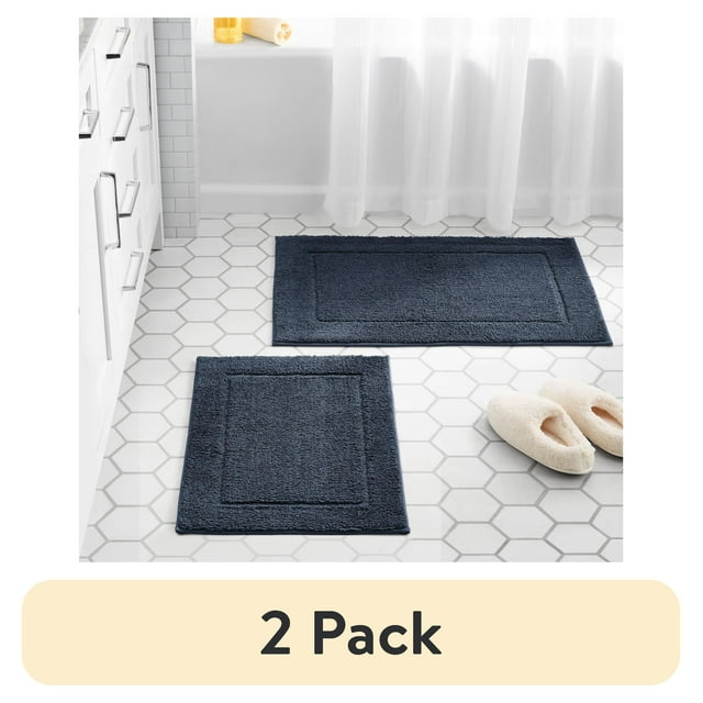 (2 pack) Mainstays Soft Touch Navy Polyester Tufted 2-Piece Bath Rug ...