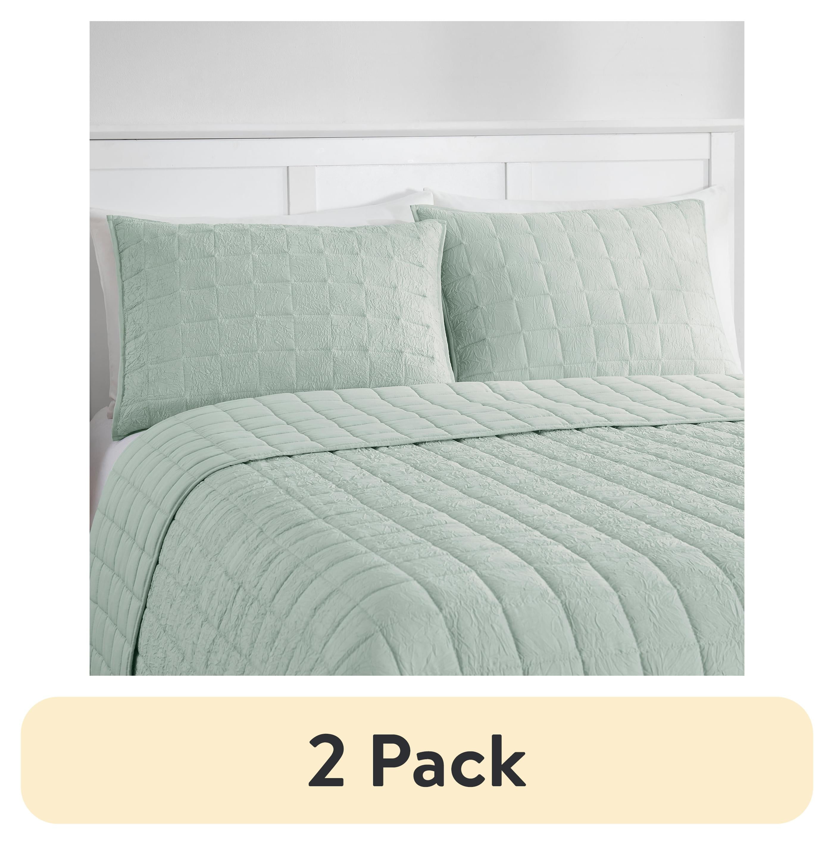 (2 pack) Mainstays Solid Green Crinkle Box Soft Wash Pillow Shams, King ...