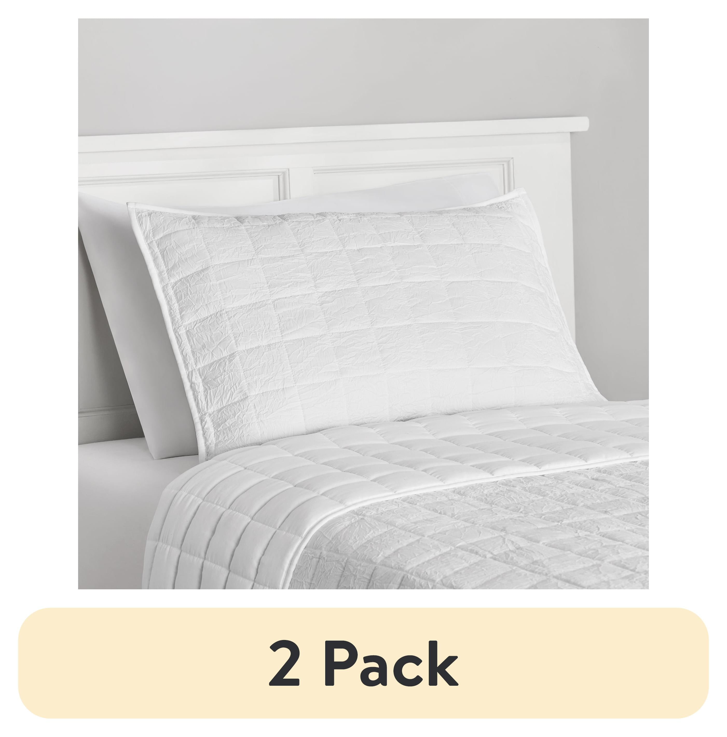 (2 pack) Mainstays Solid White Crinkle Box Soft Wash Pillow Sham, King ...