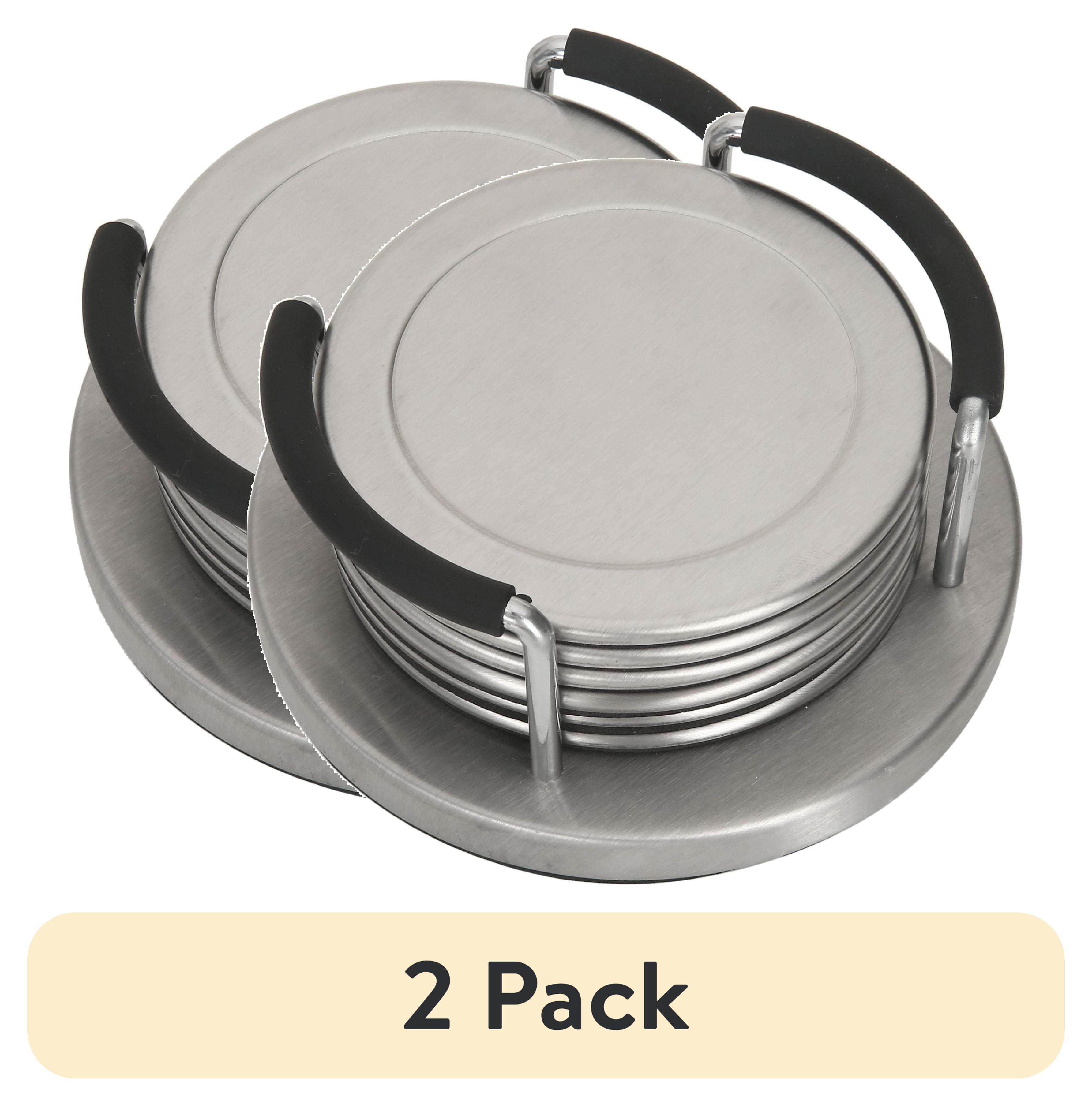 (2 pack) Mainstays Stainless Steel Coaster Set and Holder - Walmart.com