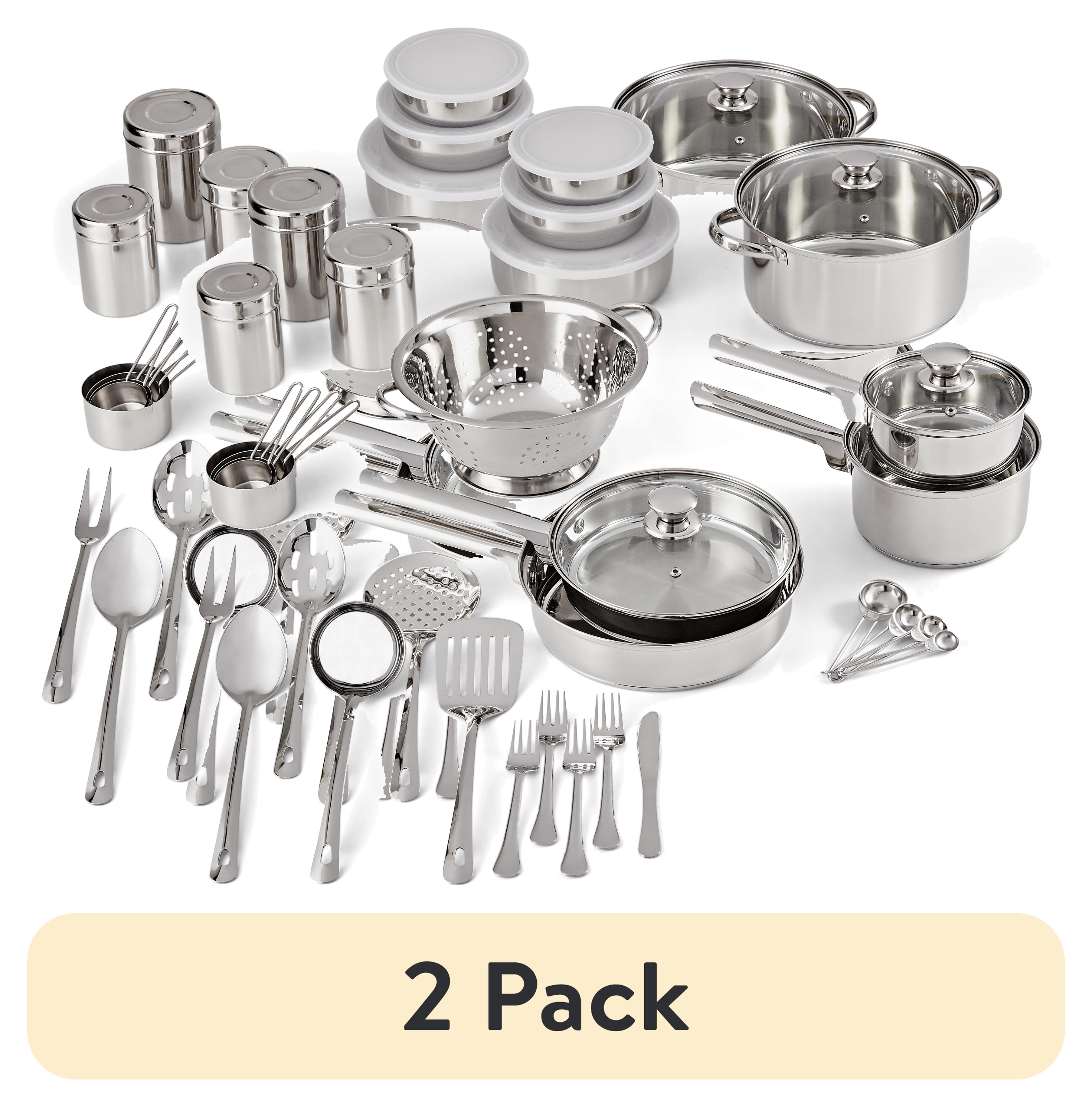 (2 pack) Mainstays Stainless Steel Cookware and Kitchen Combo Set ...