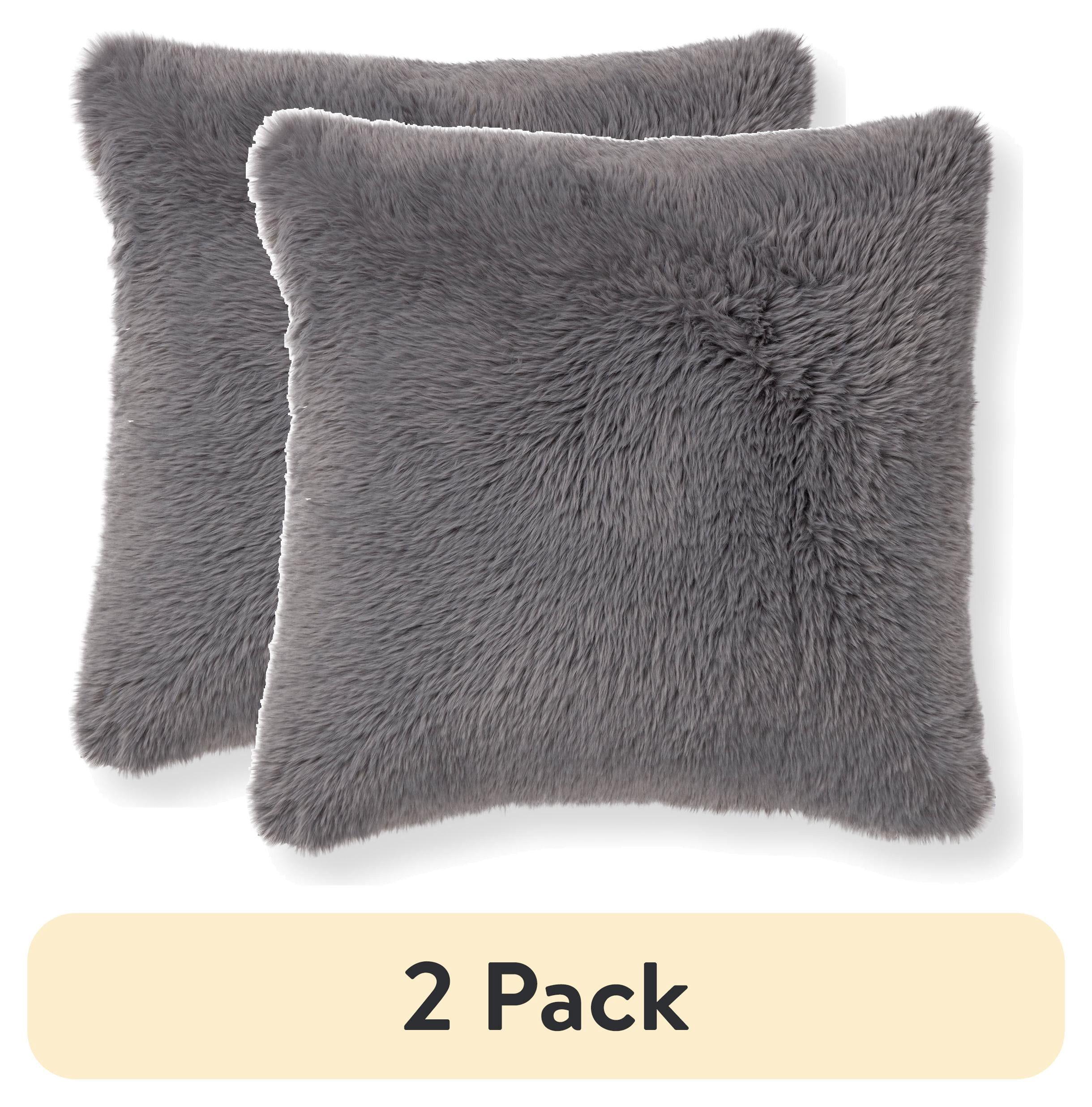 Mainstays Super Lux Shag Faux Rabbit Fur Gray Decorative Pillow 19.5 x ...