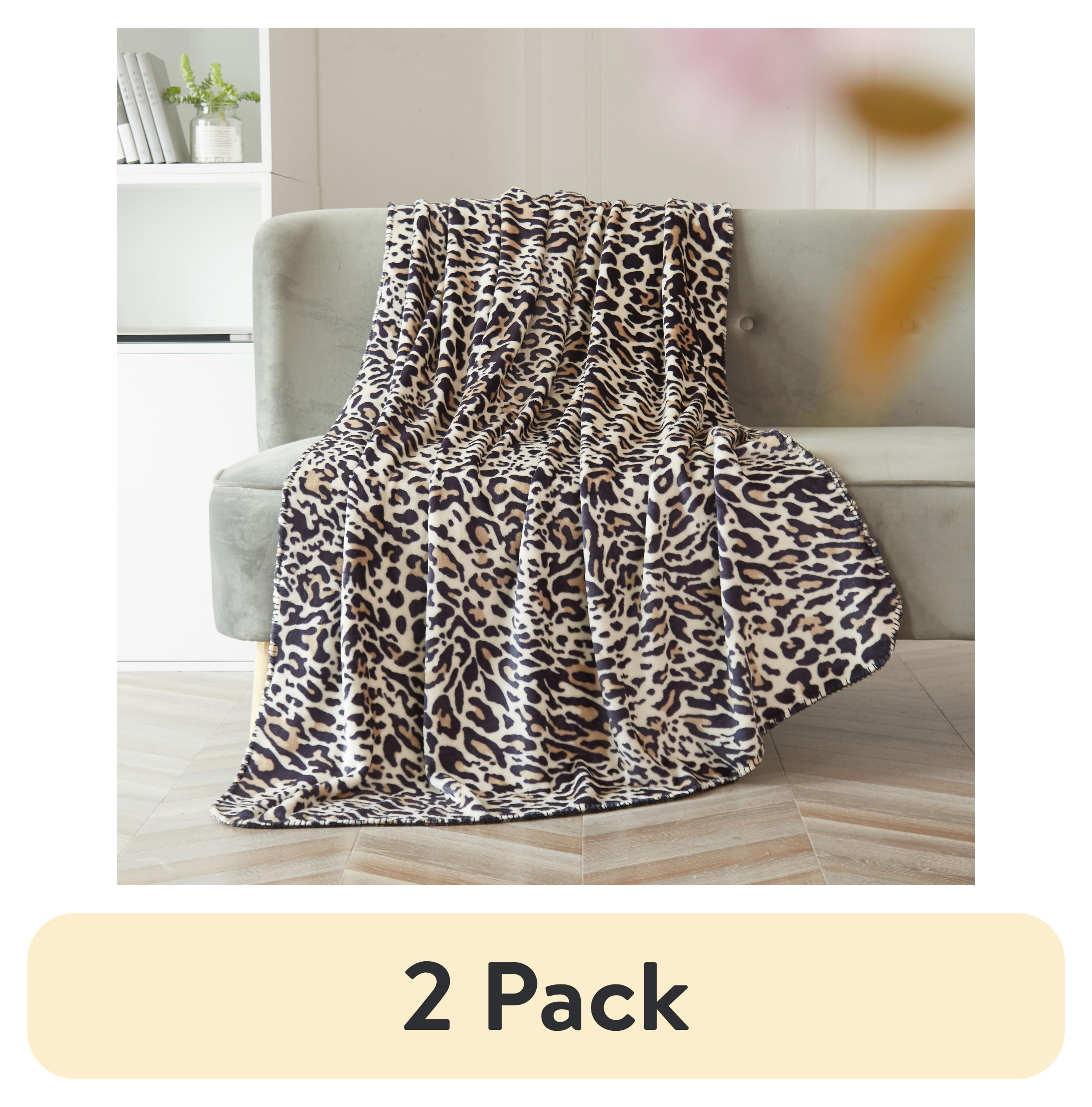 (2 pack) Mainstays Super Soft Plush Throw Blanket, 50" x 60", Leopard - Walmart.com
