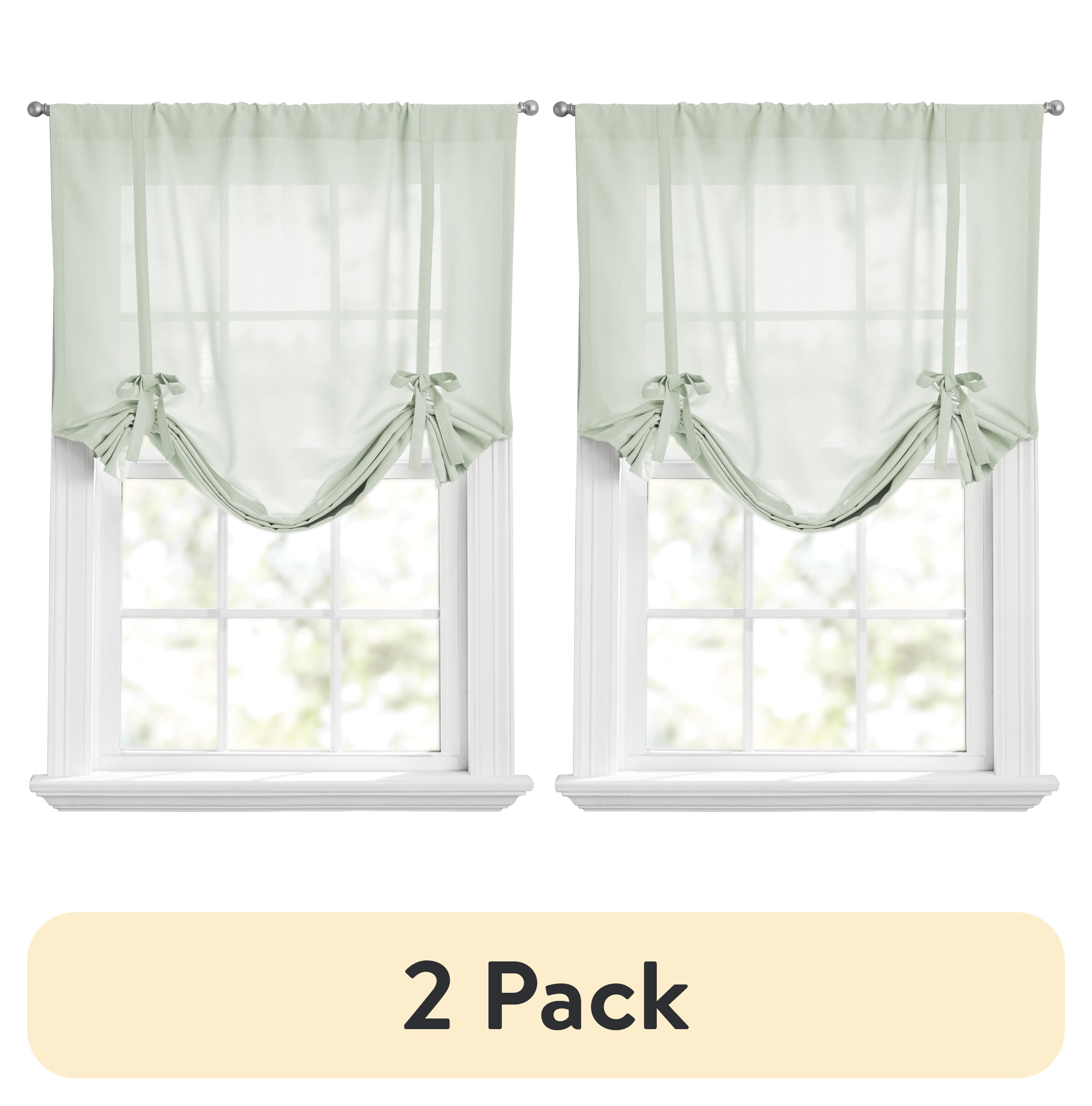 (2 pack) Mainstays Tie Up Balloon Shade Curtain Rod Pocket, Soft Sea ...