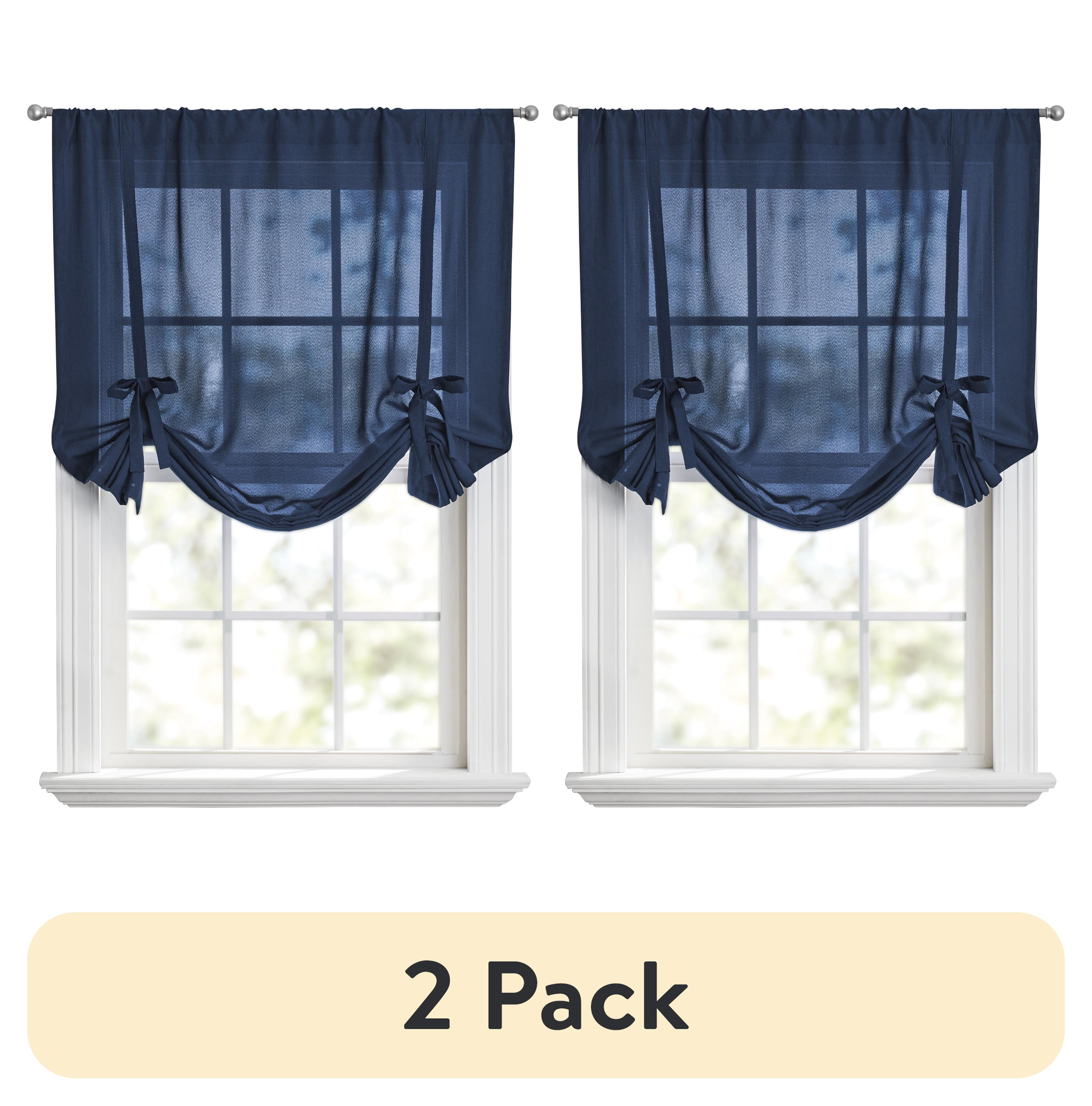 (2 pack) Mainstays Tie Up Balloon Shade 63" Valance, Poletop Blue Cove ...