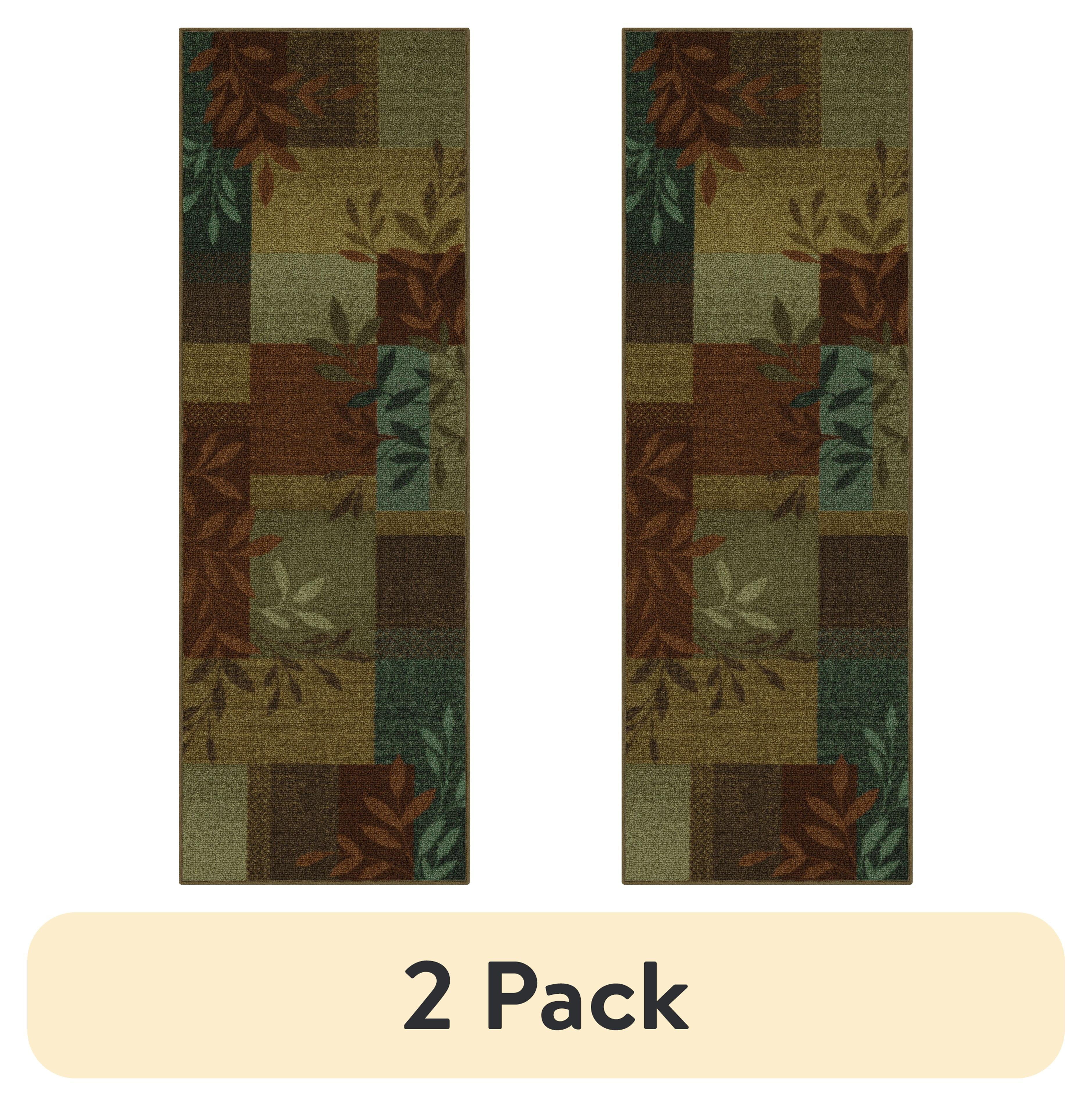 Mainstays 2 Pack Traditional Leaf Block Multicolor Hallway Runner Rug 1 ...