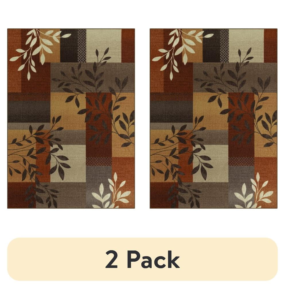 (2 pack) Mainstays Traditional Leaf Block Rust Brown Print Indoor Area ...