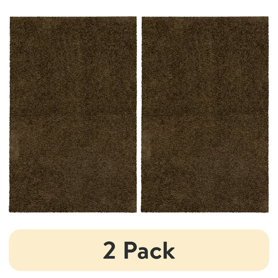 (2 pack) Mainstays Traditional Solid Brown Suede Shag Indoor Area Rug ...