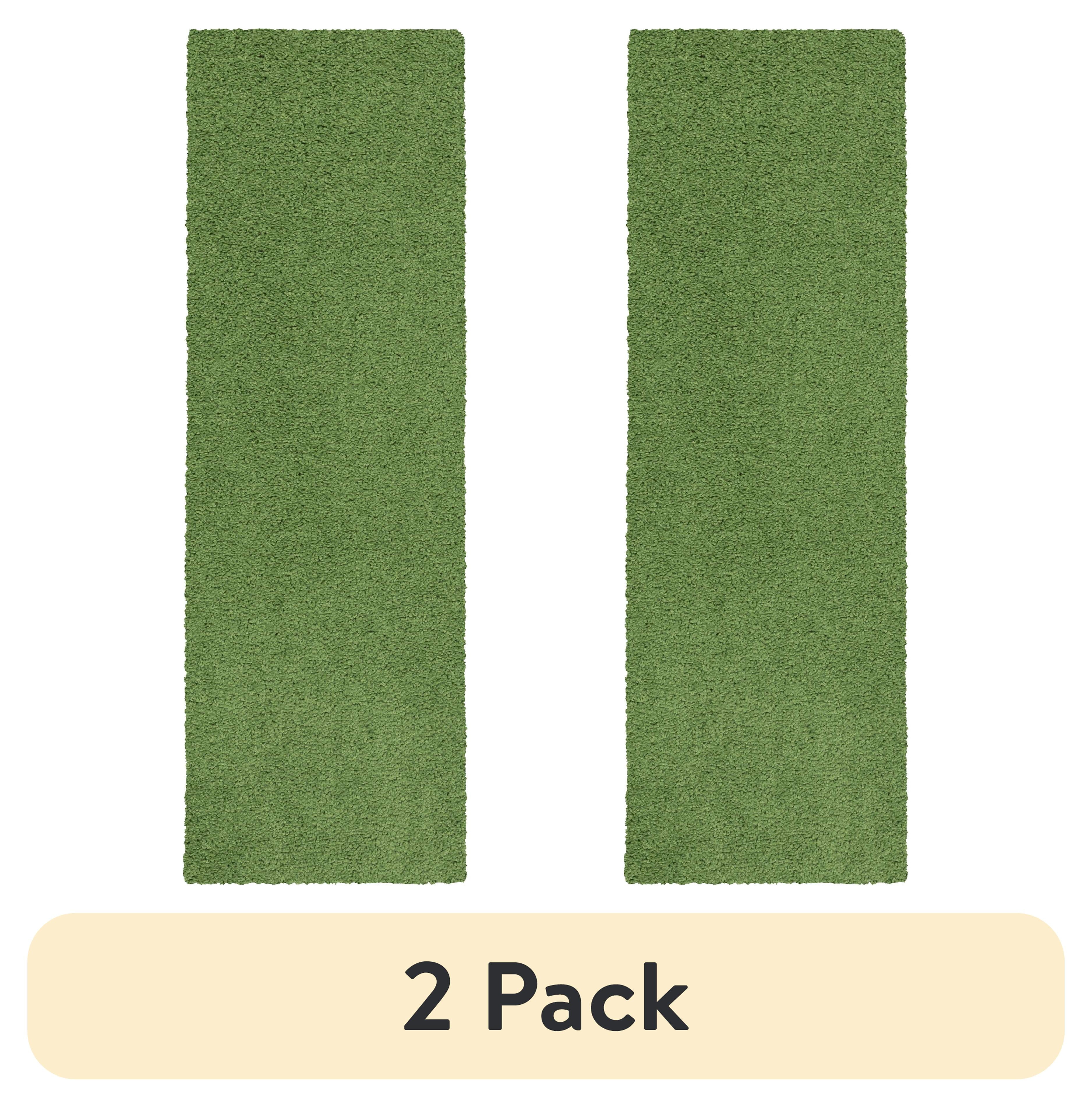 (2 pack) Mainstays Traditional Solid Green Shag Indoor Runner Rug, 2' x ...