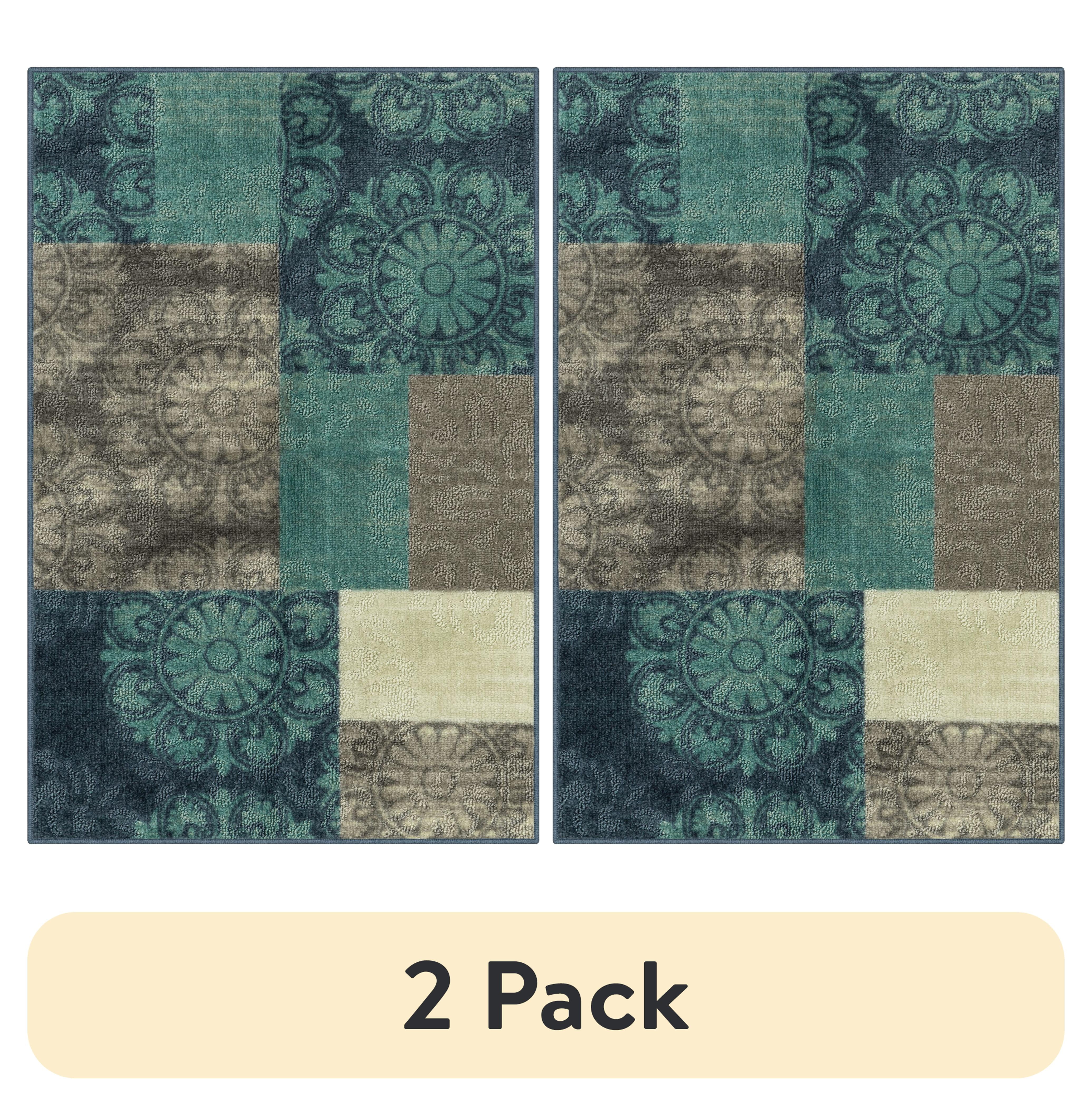 (2 pack) Mainstays Transitional Medallion Block Teal Indoor Accent Rug ...