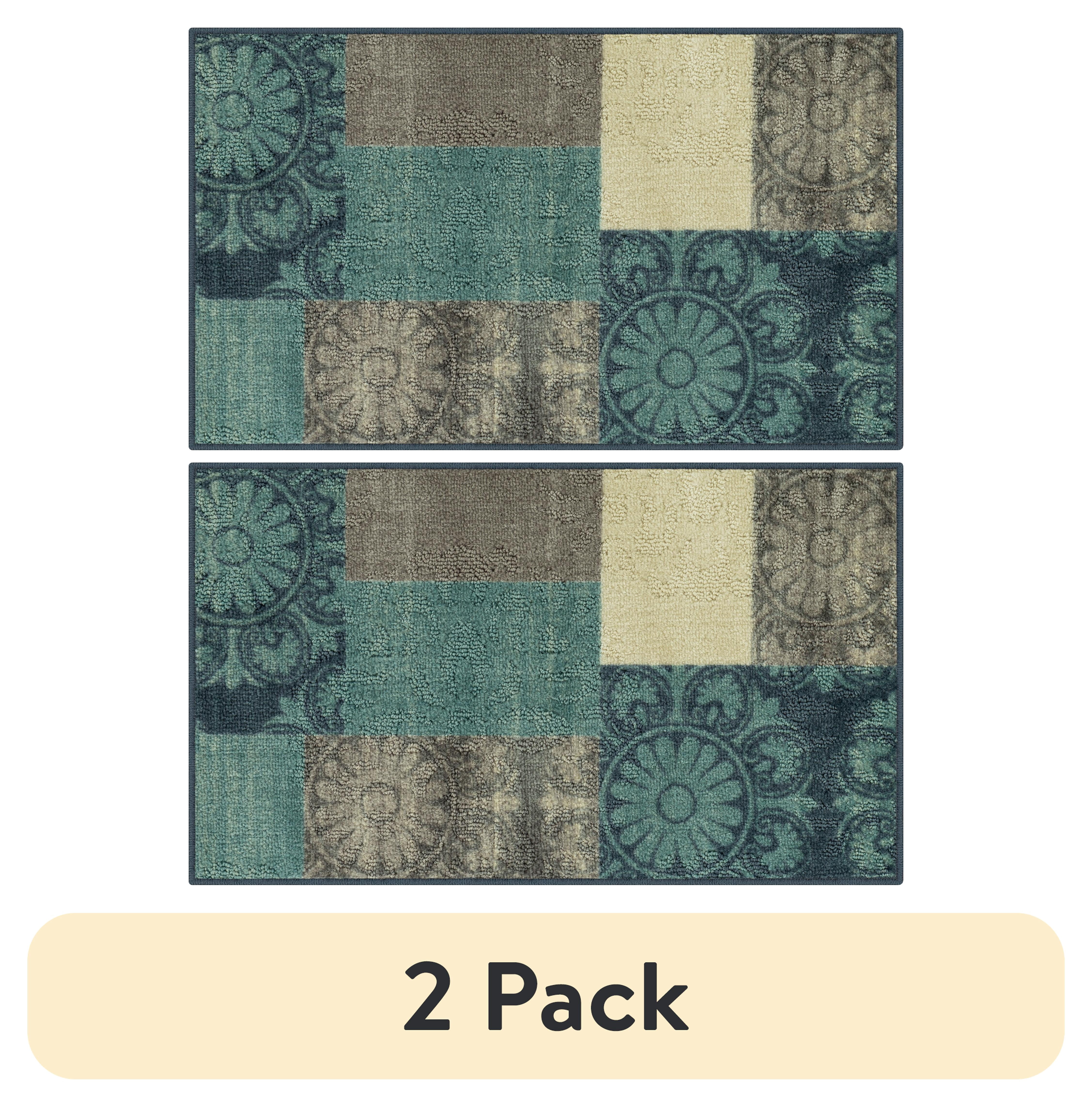 Mainstays Medallion Block Teal Print Indoor Accent Rug 2 Pack 1'8 x 2 ...
