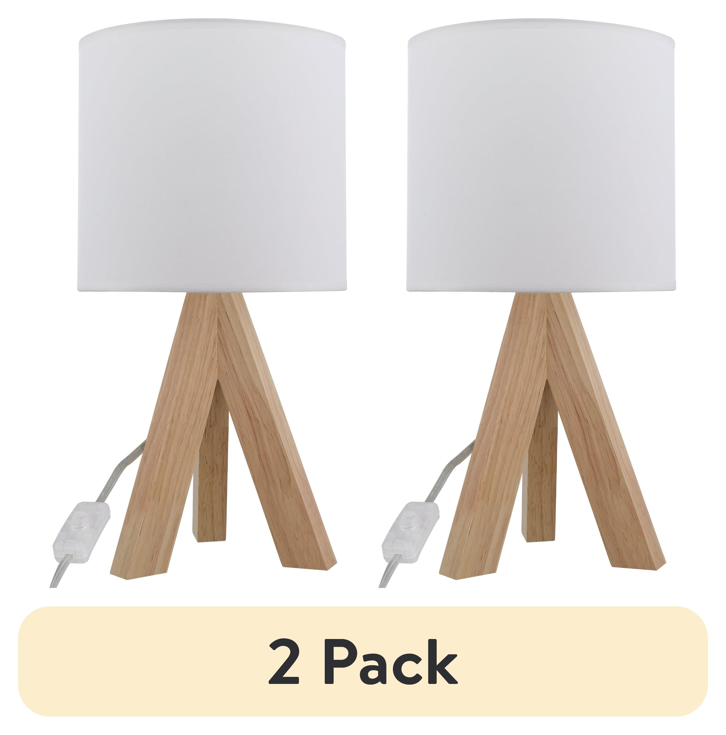 Mainstays Tripod Oak Table Lamp with White Fabric Shade, 16.75H, Home ...