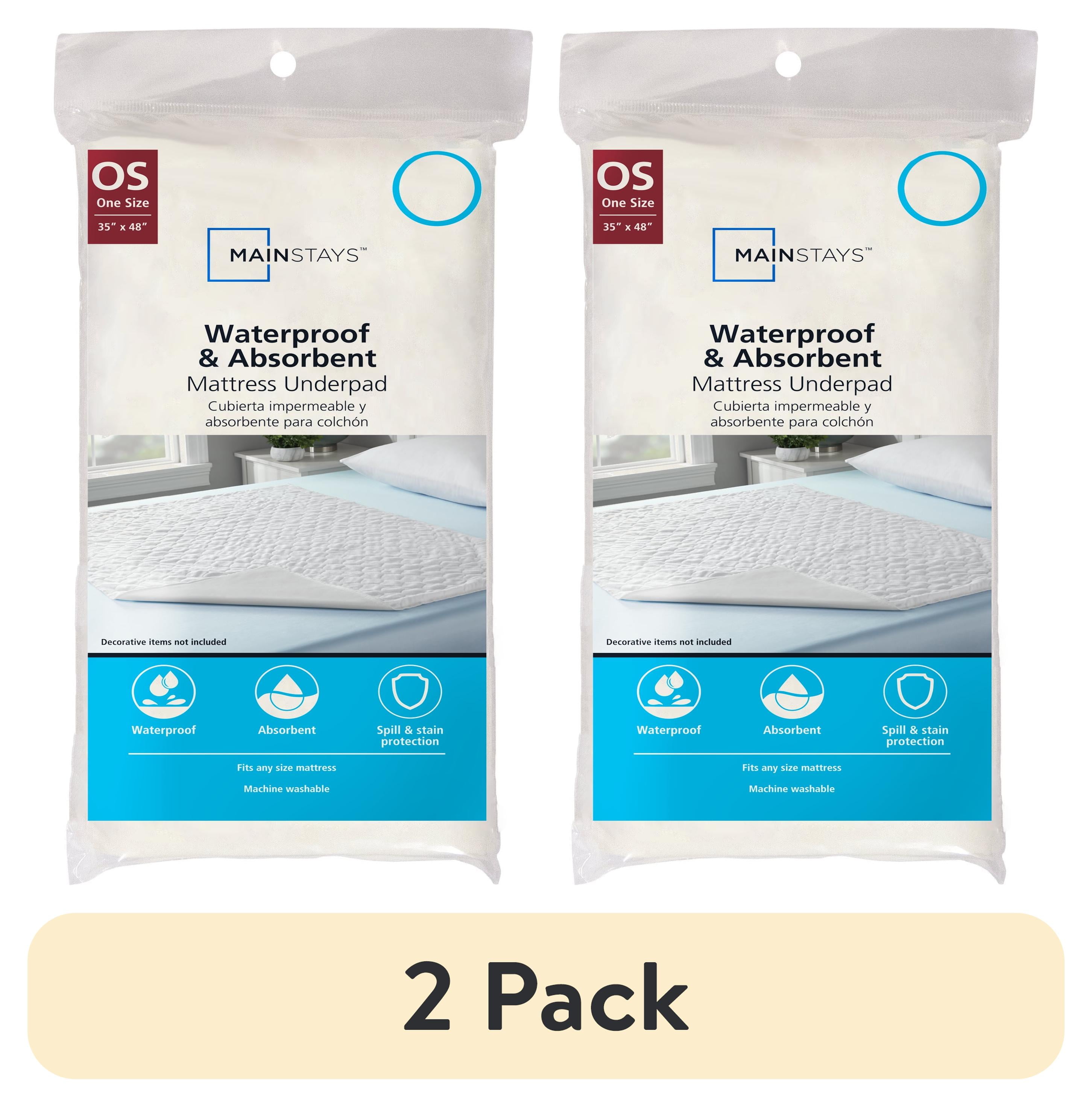 (2 pack) Mainstays Absorbent Mattress Underpad, One Size, White ...