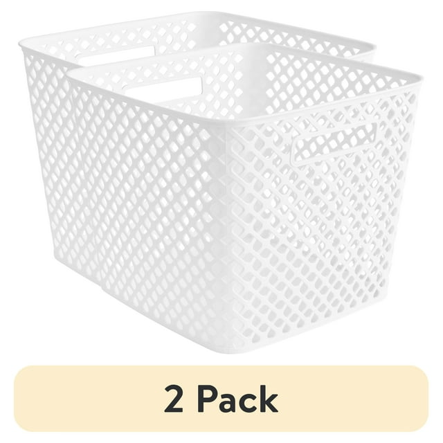(2 pack) Mainstays Cube White Decorative Plastic Storage Basket, 13 in ...