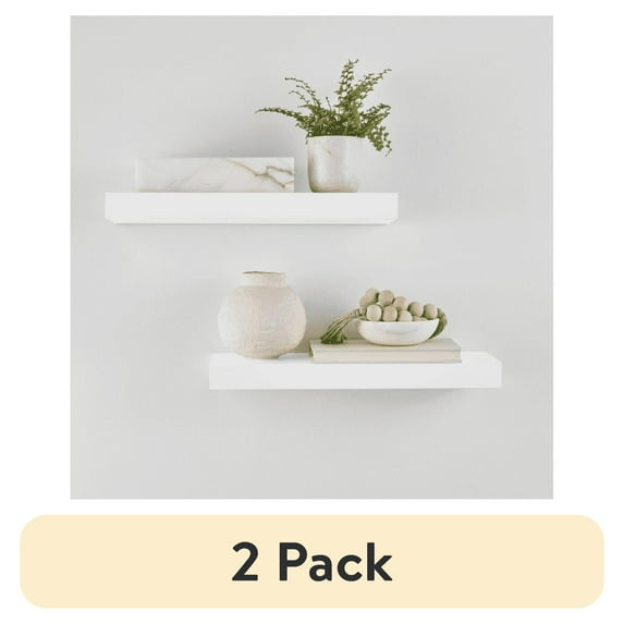(2 pack) Mainstays White 16.5" Wood Floating Shelves, Set of 2 ...