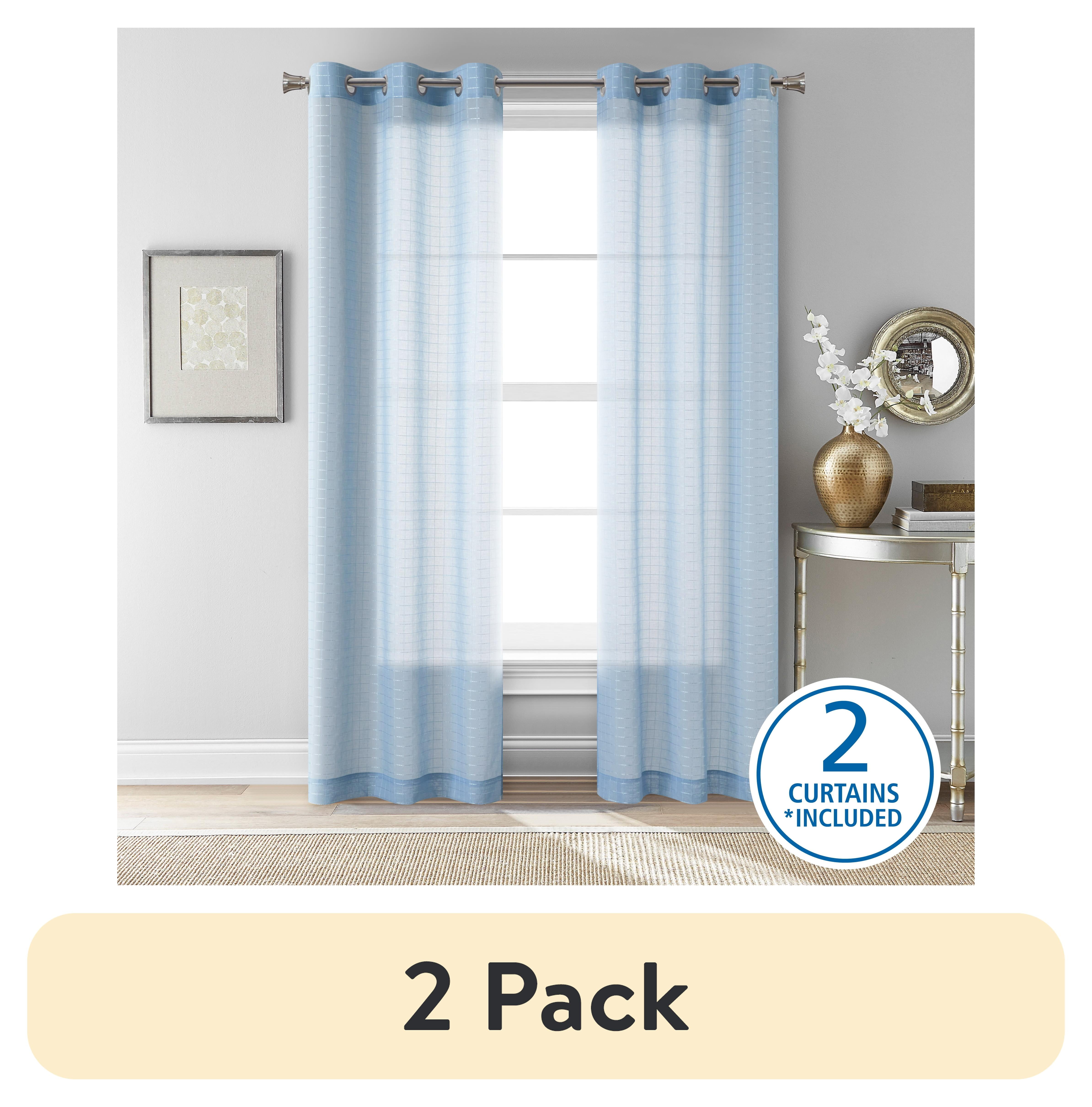 (2 pack) Mainstays Windowpane Sheer Curtain Panel Pair, Set of 2 ...