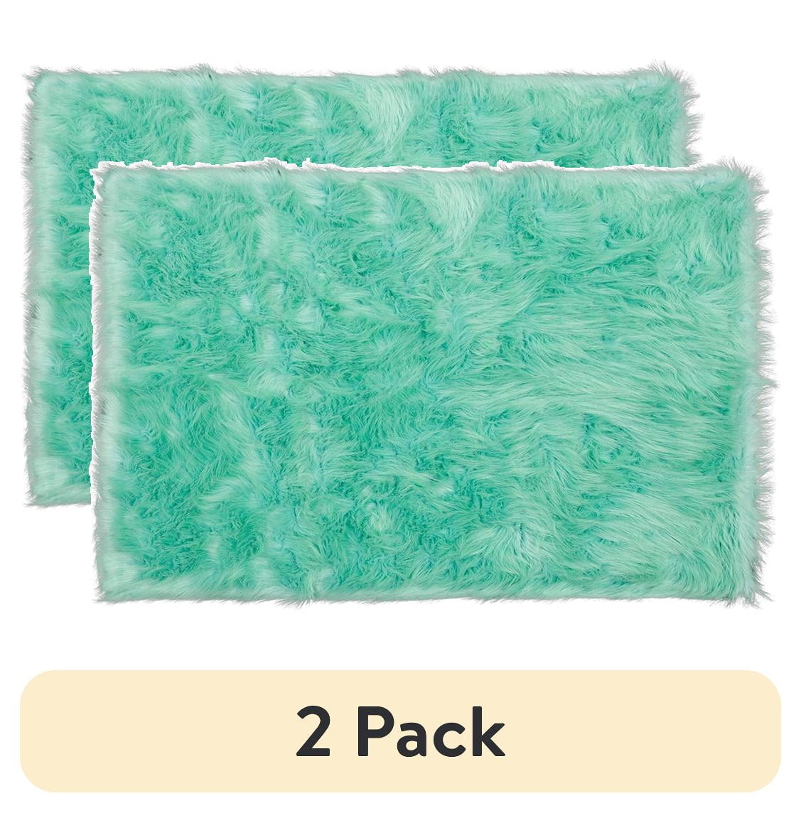 (2 pack) Mainstays Zone Glam Faux Fur Green Solid Print Area Rug, 30" x ...