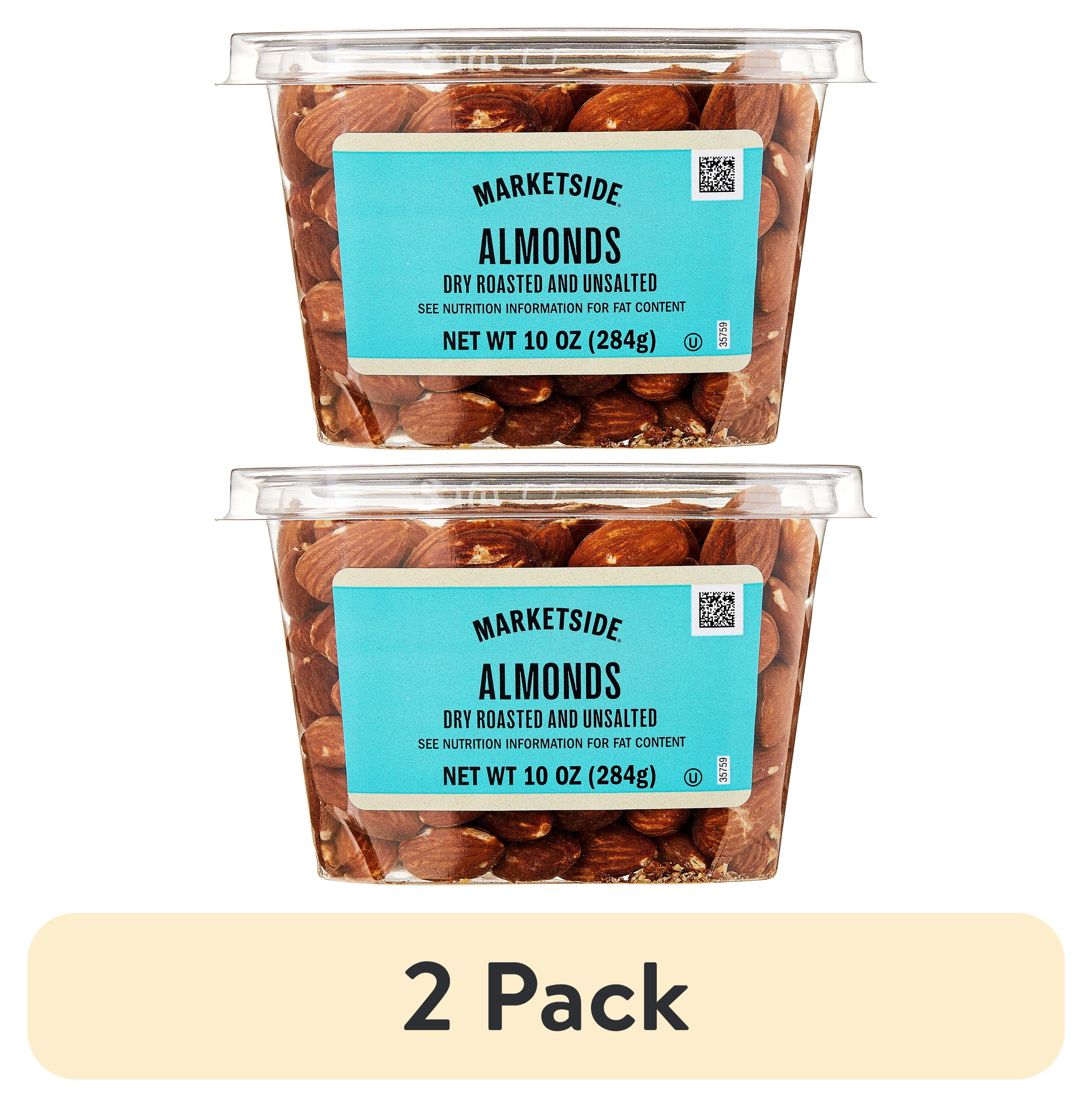 (2 pack) Marketside Dry Roasted and Unsalted Almonds, 10 oz Tub ...