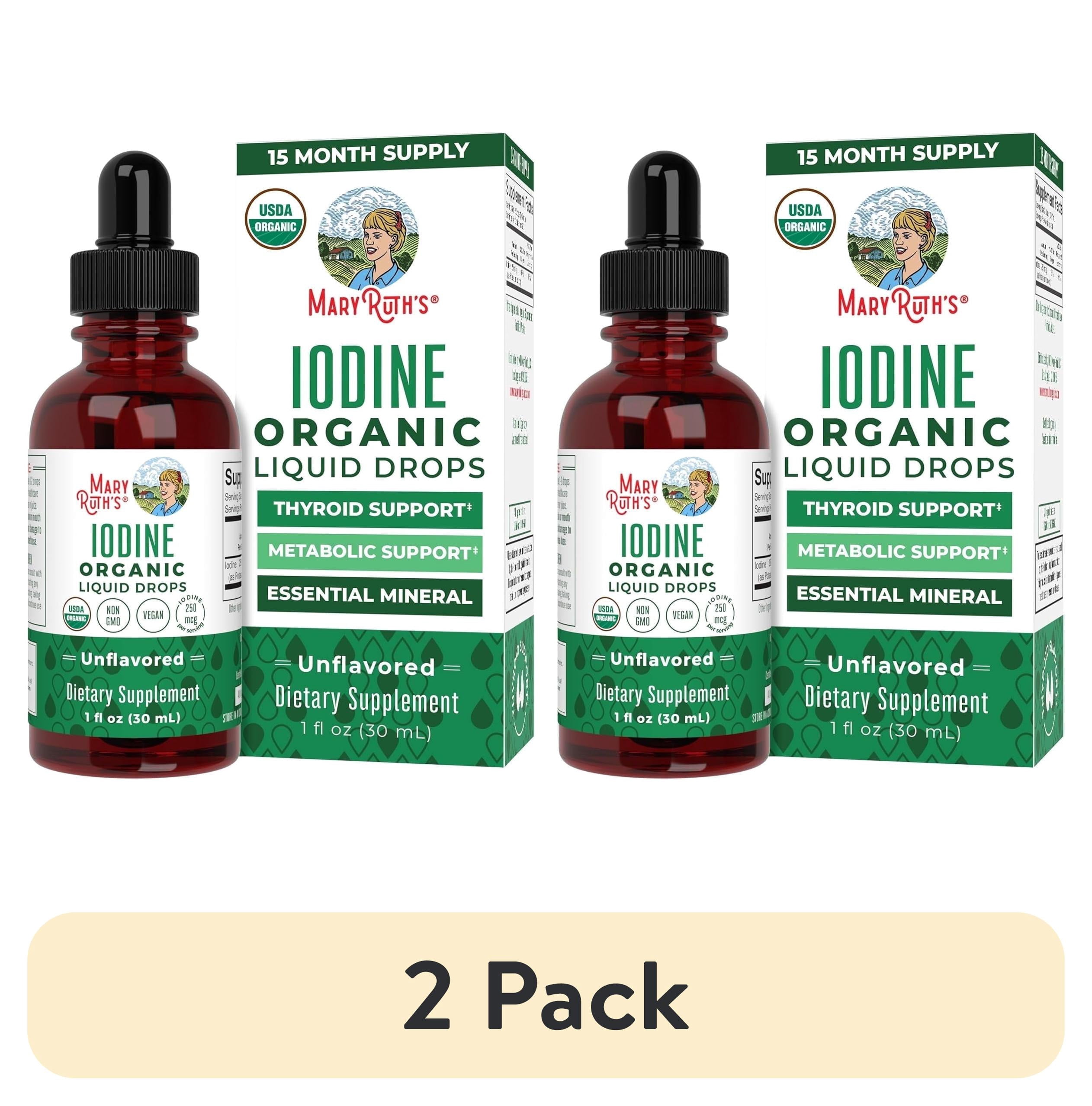 (2 pack) MaryRuth's Iodine Drops, USDA Organic, THYROID Support, 1 Fl ...