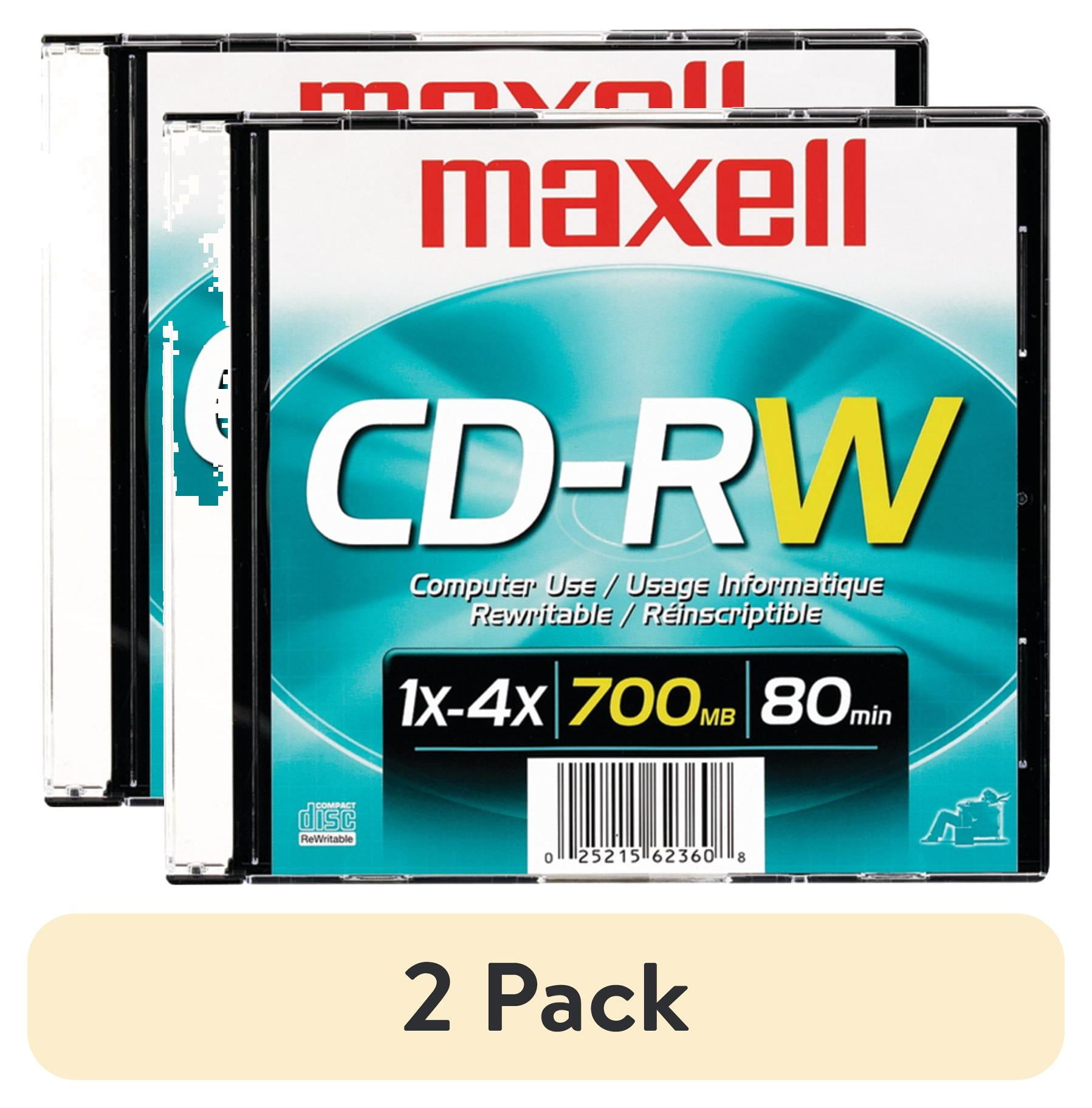 (2 pack) Maxell 80 Min 700MB 4X CD-RW Recordable Disks Spindle ...