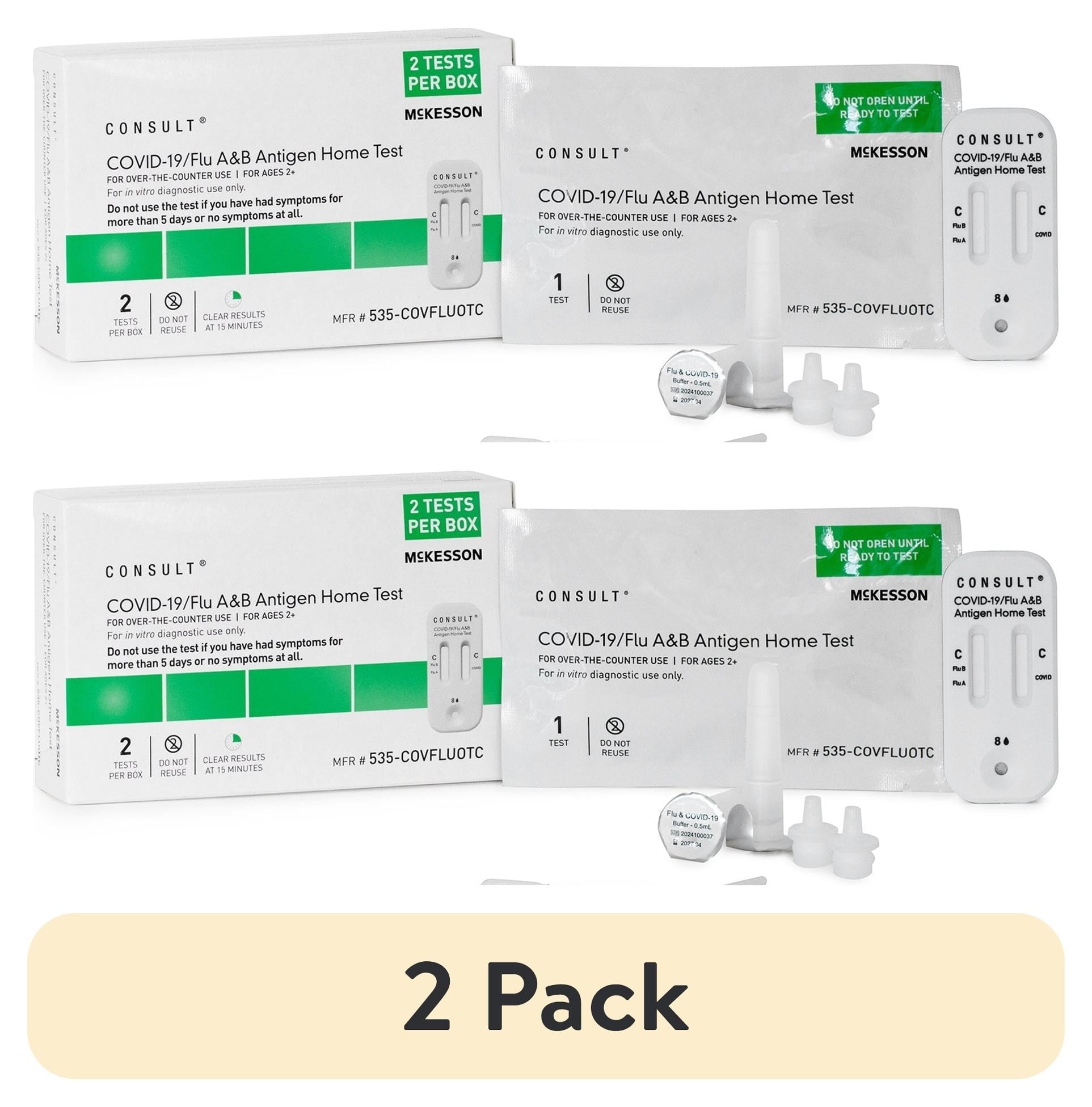 (2 pack) McKesson Consult COVID-19/Flu A&B Antigen Home Test Kit - Fast ...