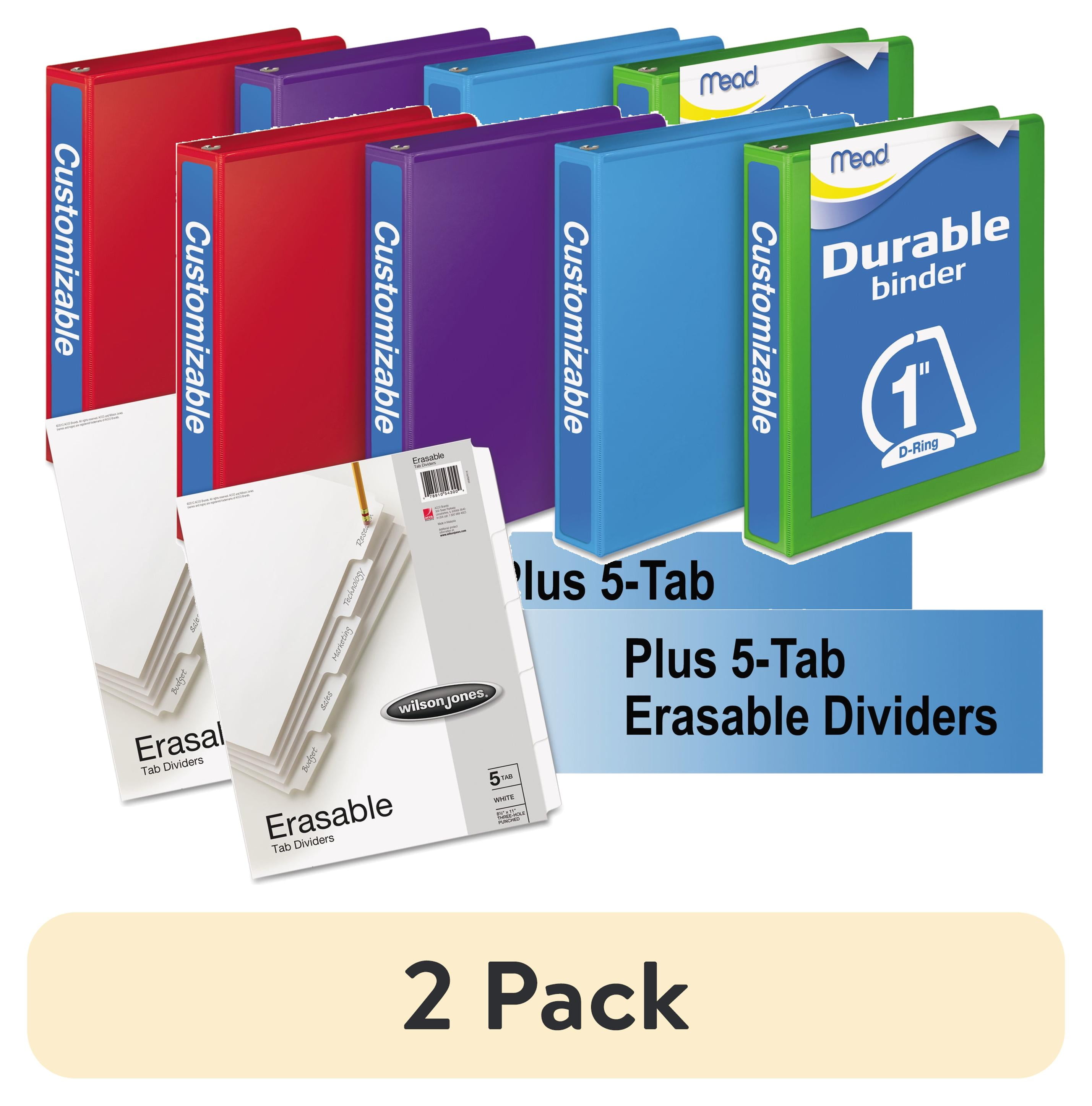 (2 pack) Mead D-Ring View Binders Plus Pack, 1" Cap, 250 Sheets, Assorted Colors, 4pk ...