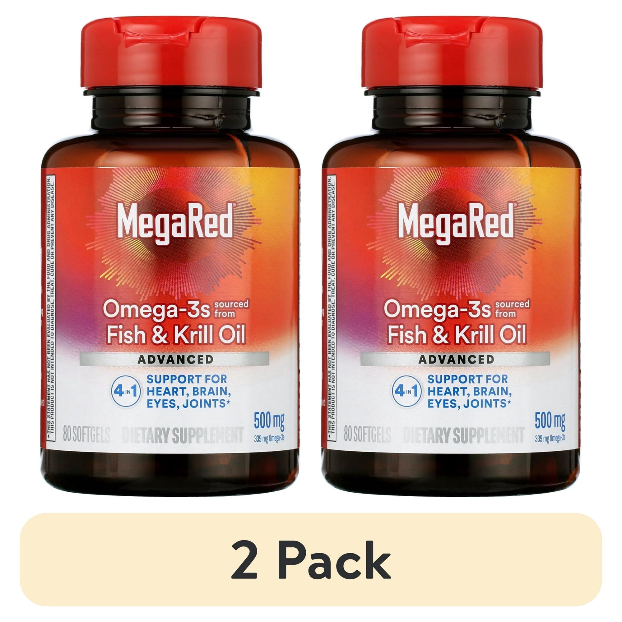 (2 pack) MegaRed Advanced 4in1 500mg Omega-3 Fish Krill Oil Supplements ...