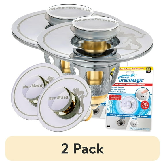 (2 pack) Mer-Maid Drain Magic Universal Sink Stopper, Instantly Replace Broken Stoppers ...