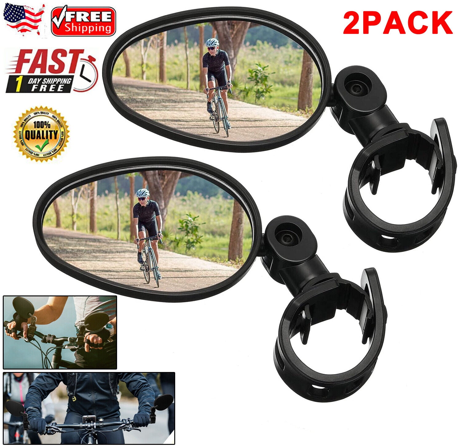 "LIENIAO 2-Pack Mini Rotatable Bike Rearview Mirrors, Adjustable Convex ...