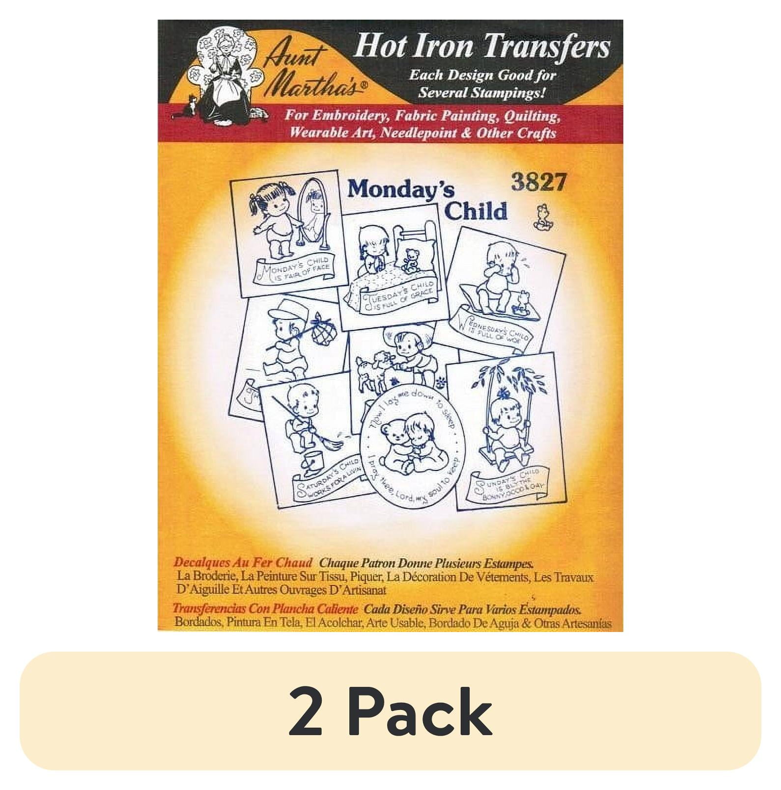 (2 pack) Monday's Child Aunt Martha's Hot Iron Embroidery Transfer ...