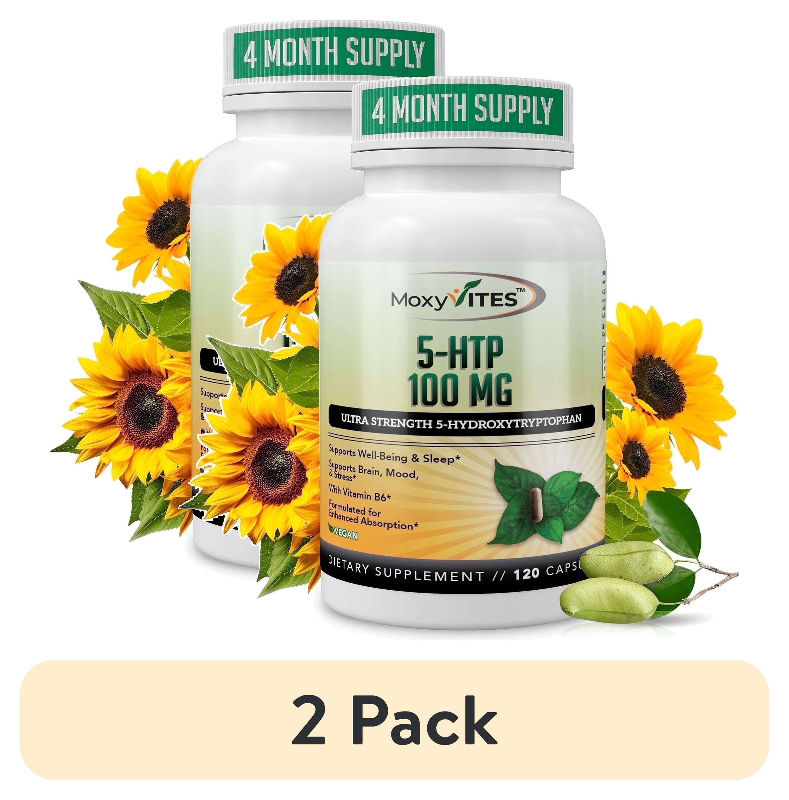 (2 pack) MoxyVites 5-HTP 100mg Plus B6, Organic Whole Food, Mood ...