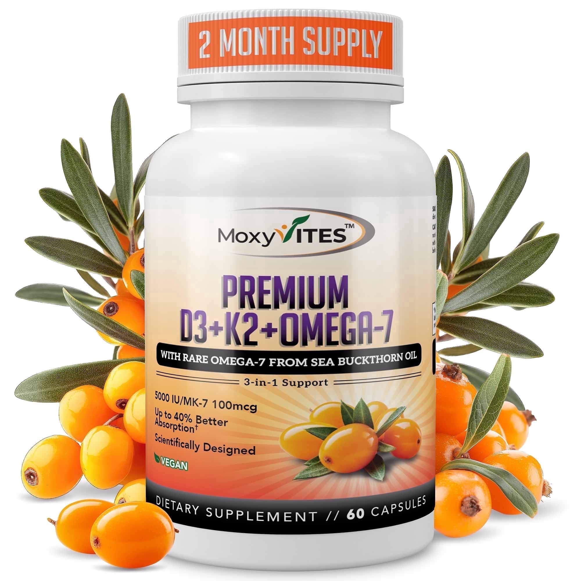 (2 pack) MoxyVites Vitamin D3 K2 - Vitamin 5000 IU D3 + K2 MK7 with Sea ...
