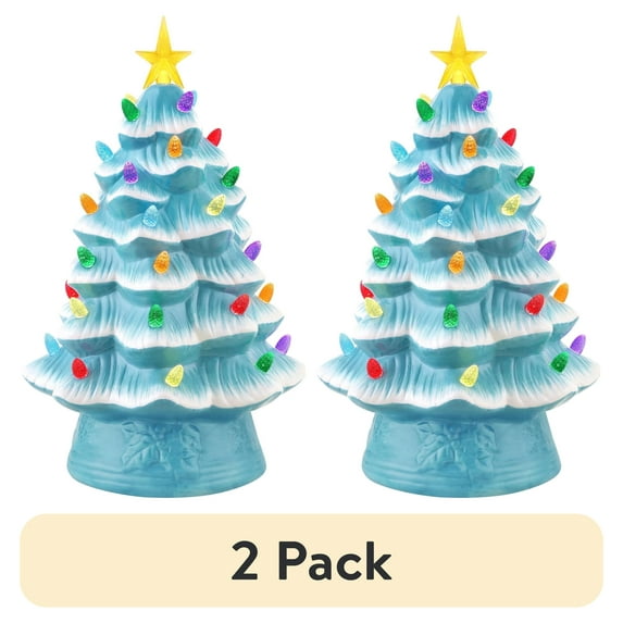 (2 pack) Mr. Christmas 12-Inch Nostalgic Pre-Lit Light Blue Christmas ...