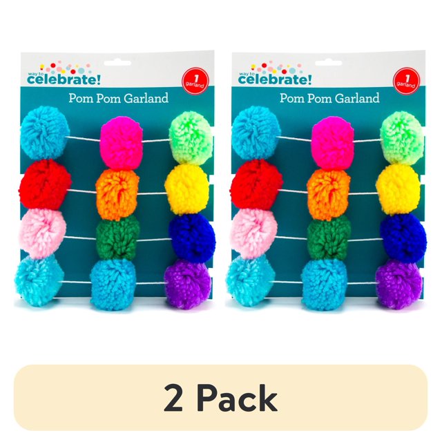 (2 pack) Multicolor Pom Pom Garland, Way to Celebrate, All Occasions ...