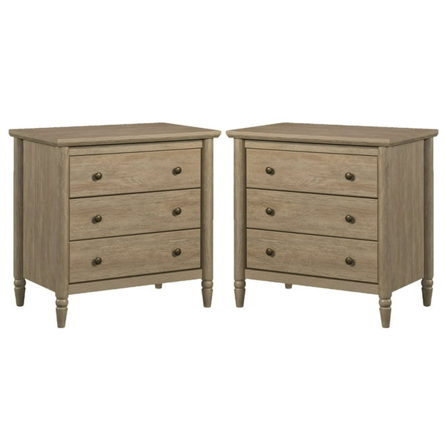 (2 pack) My Texas House Monroe 3 Drawer Nightstand with USB, Brushed ...