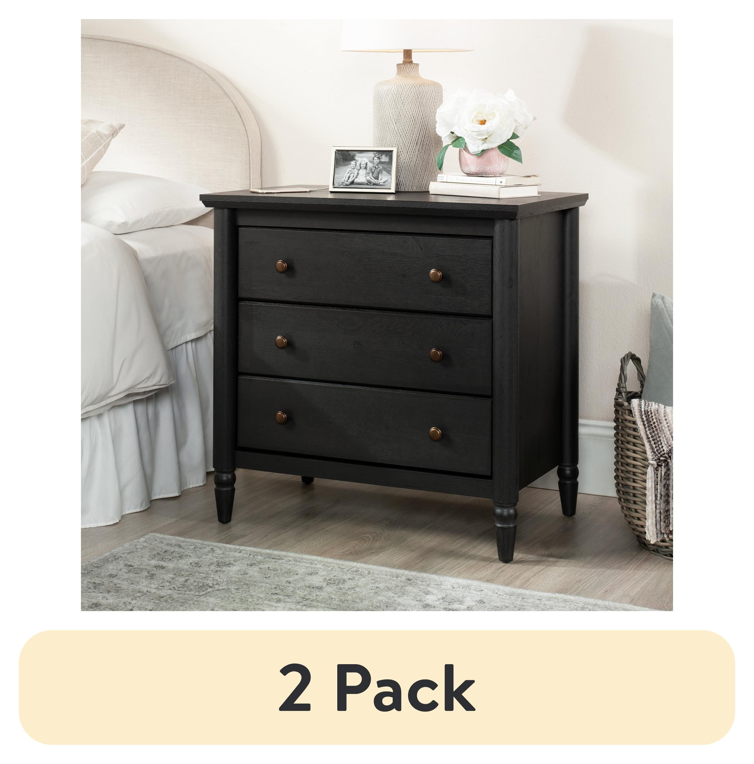 (2 pack) My Texas House Monroe 3 Drawer Nightstand with USB, Raven ...